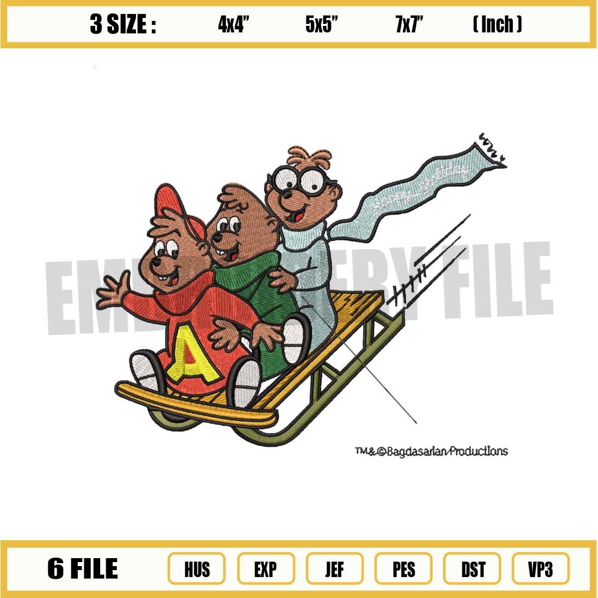 The Chipmunks Ride on Sleigh Embroidery Png | Inspire Uplift