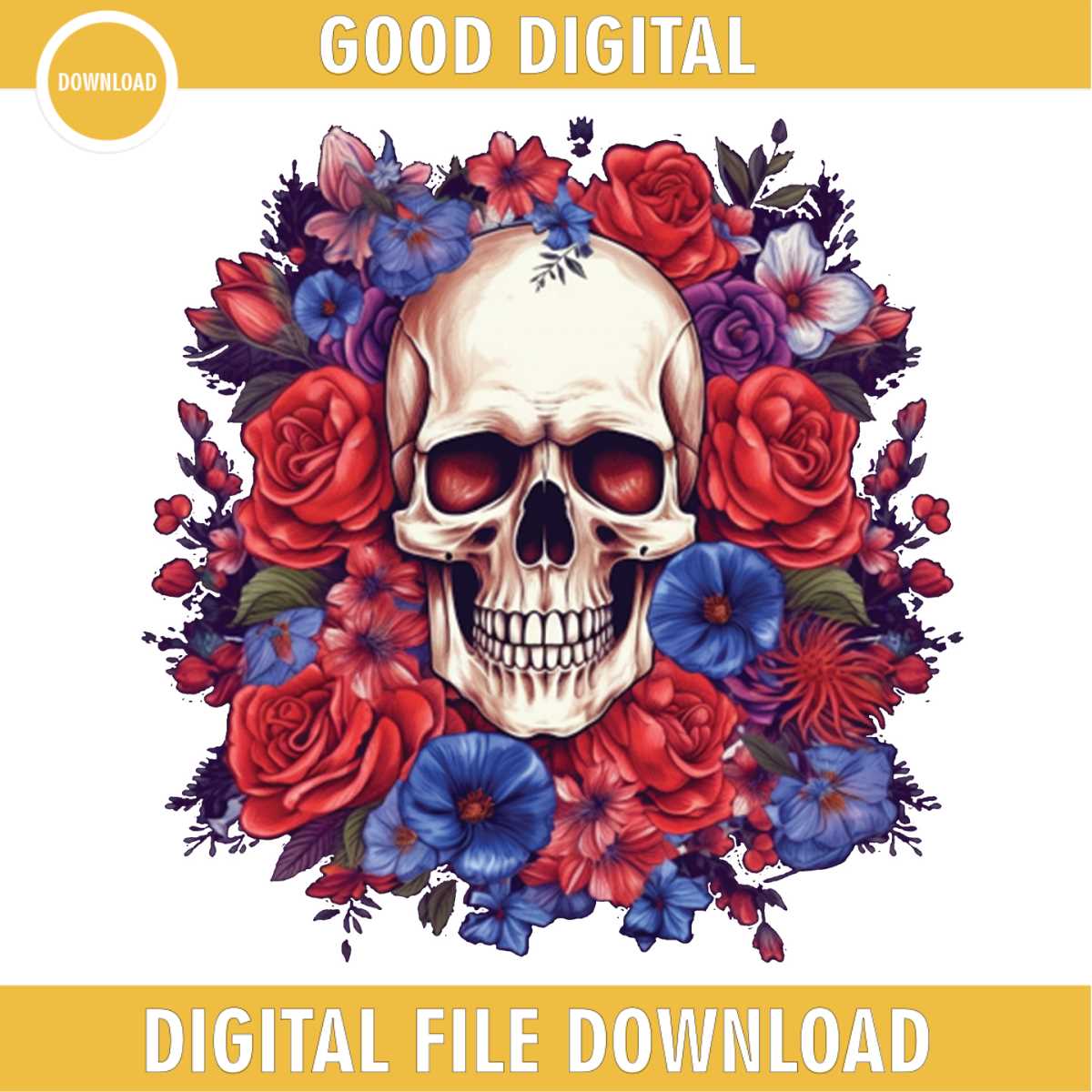 4th Of July Patriotic Skull Flower Head SVG | Inspire Uplift