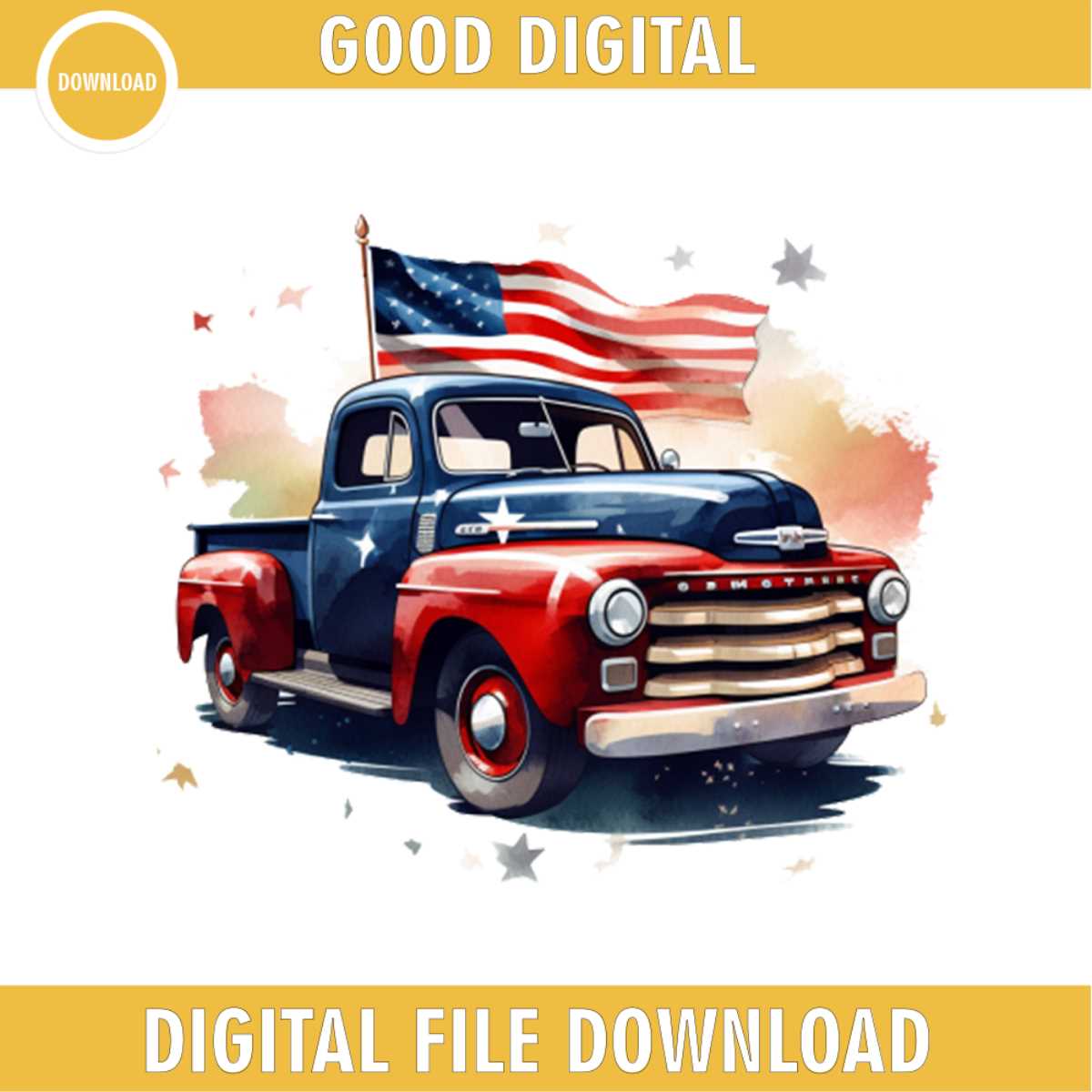 4th Of July American Flag Vintage Truck Watercolor SVG | Inspire Uplift