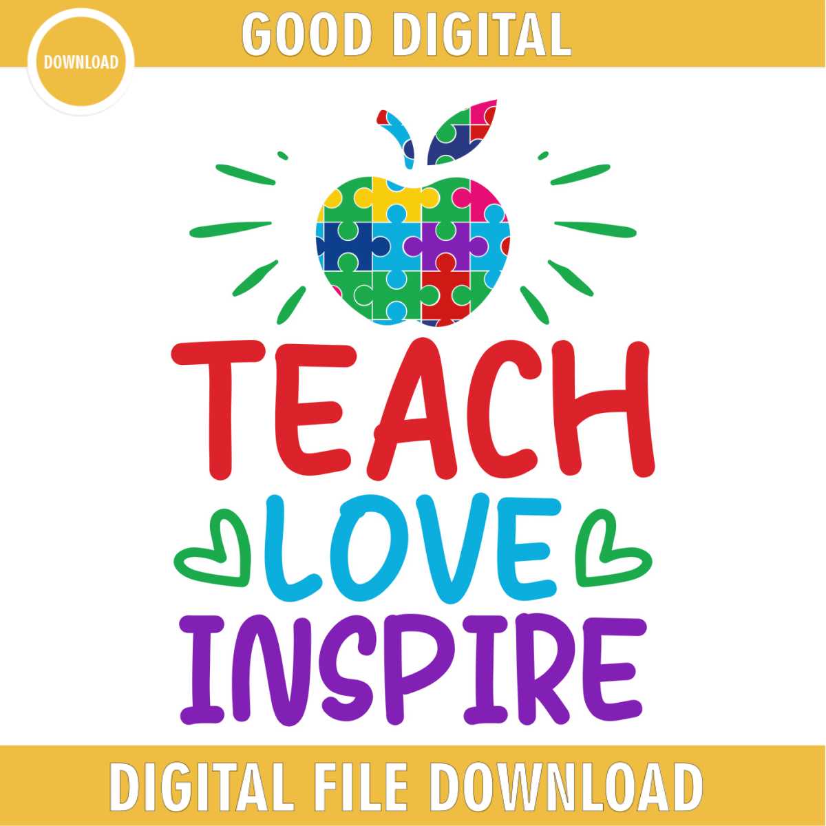 Teach Love Inspire Autism Apple Puzzle SVG | Inspire Uplift