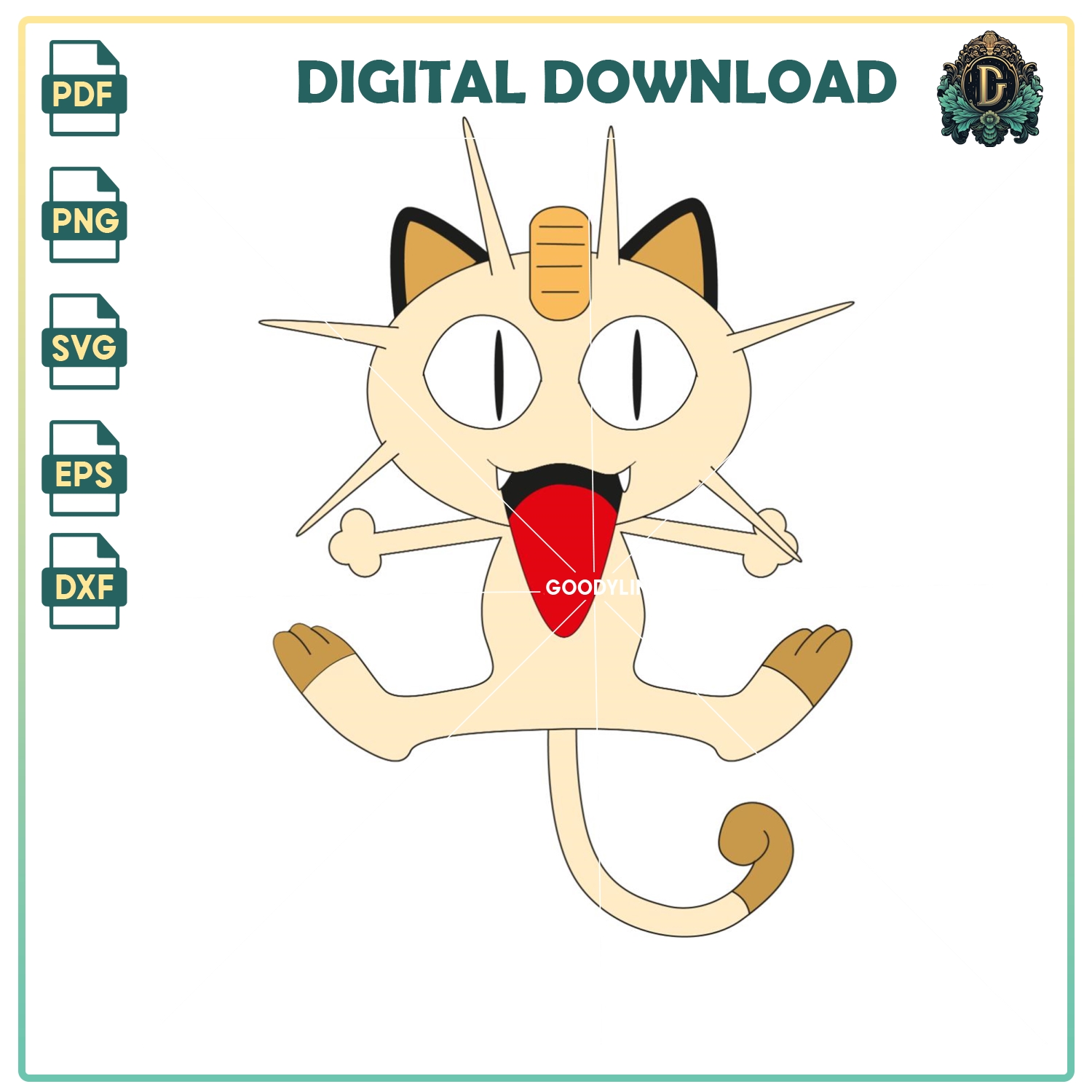Scared Face Meowth Pokemon Red & Blue SVG | Inspire Uplift
