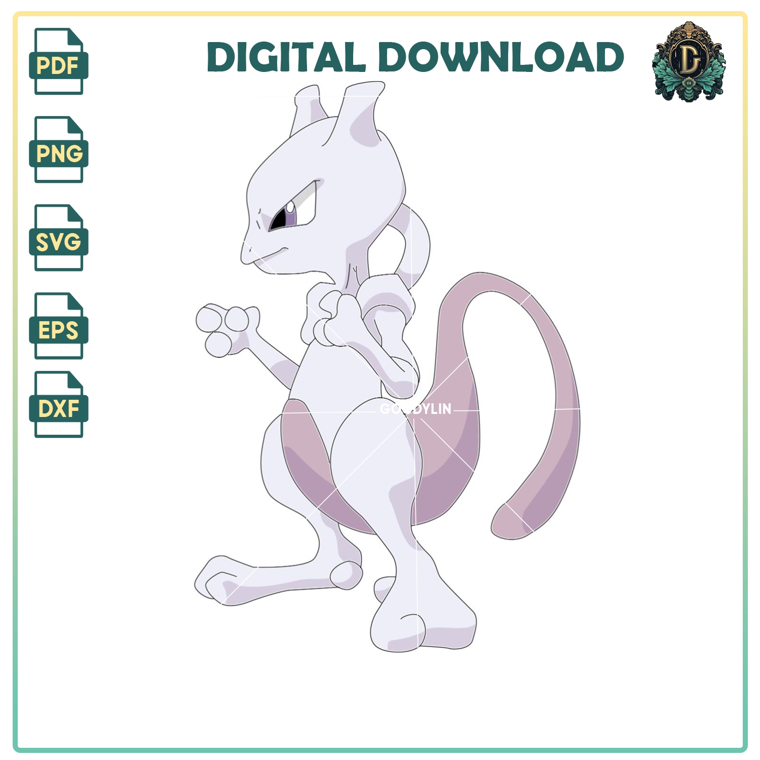 Mewtwo Anime Pokemon Red Blue and Yellow SVG | Inspire Uplift