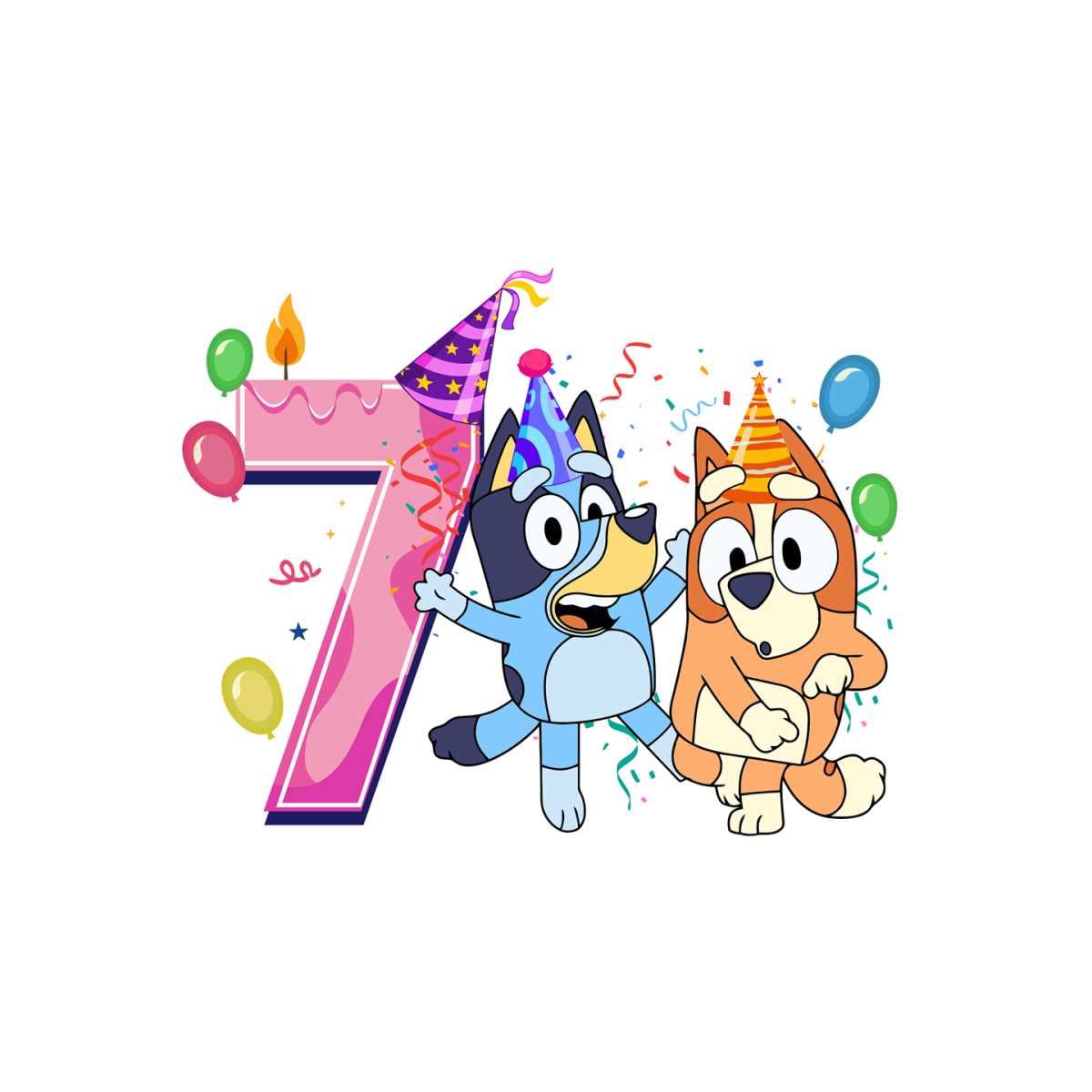 Bluey and Bingo Happy Seventh Birthday PNG - Inspire Uplift