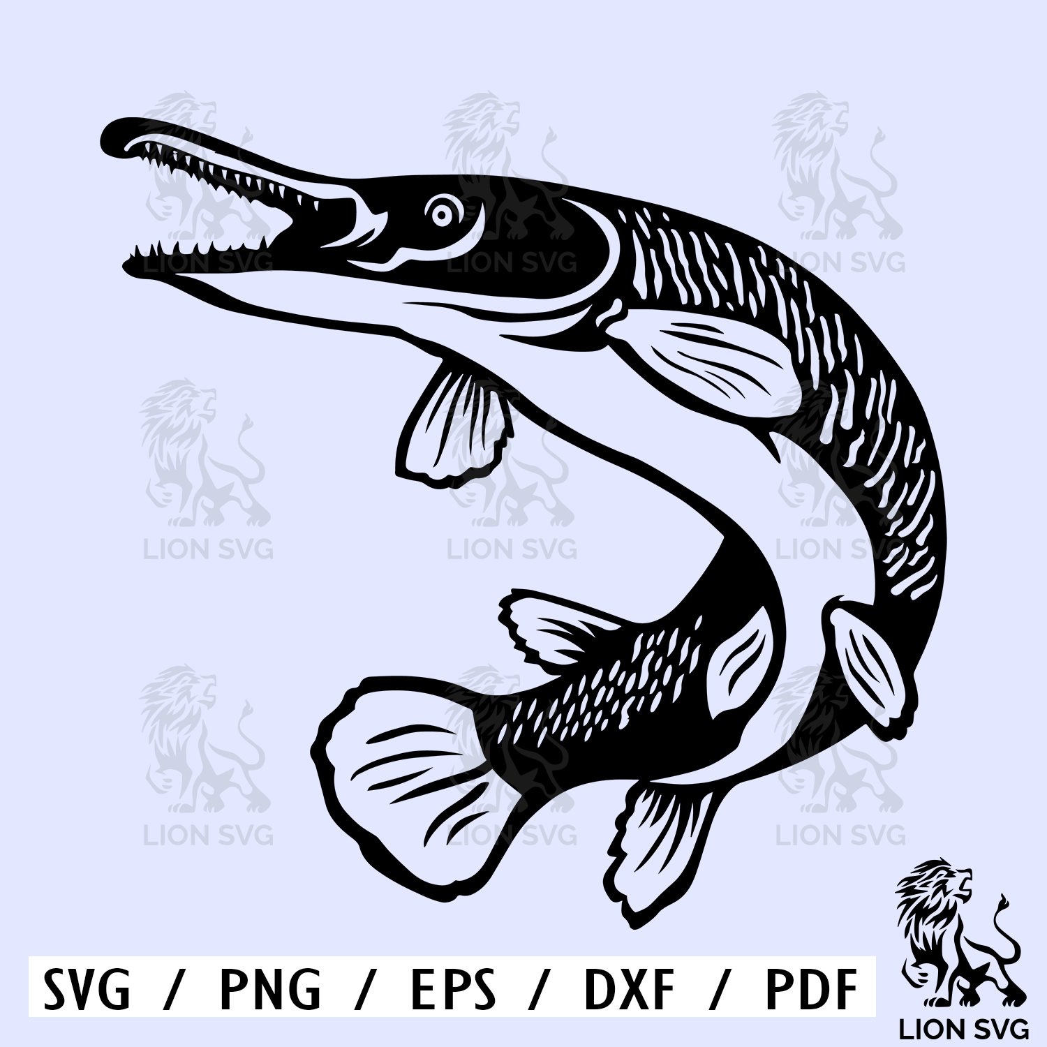 Alligator Gar Fish Silhouette, Gar Fish svg - Vector, Cricut | Inspire ...