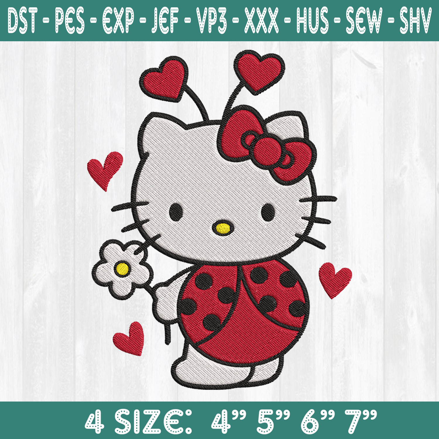 Kitty LadyBug Embroidery Design, Hello Kitty Embroidery Desi | Inspire ...