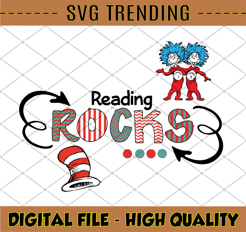 Dr Seuss Reading Rocks Svg, Dr Seuss Svg, The Cat In The Hat - Inspire ...