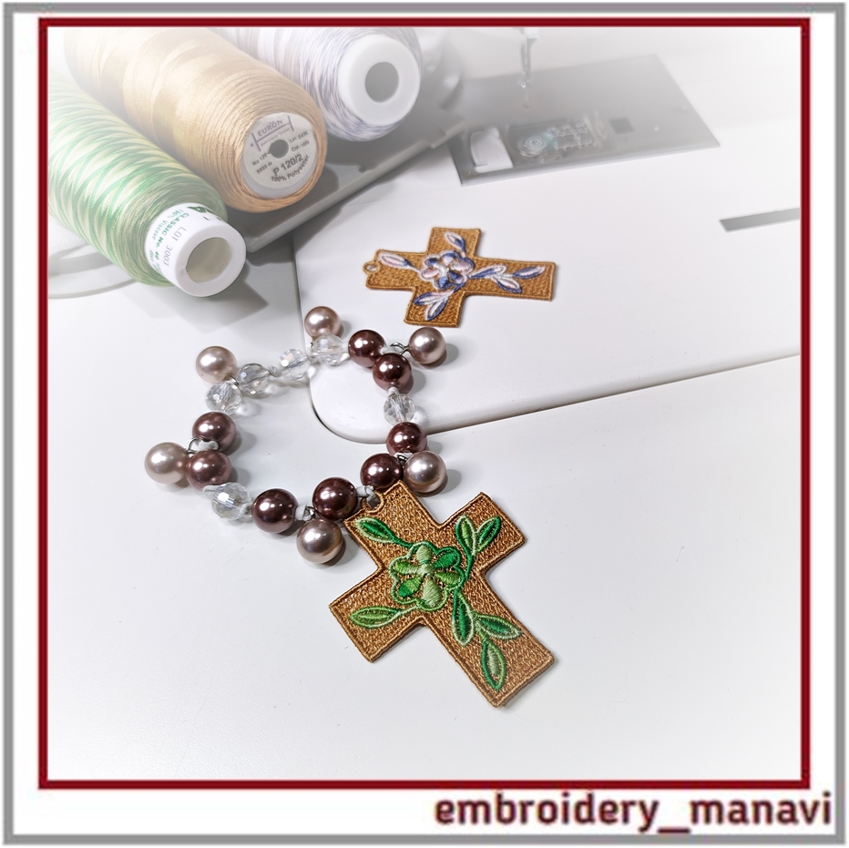 Machine Embroidery Design FSL Pendant Cross with Leaf Flower | Inspire ...