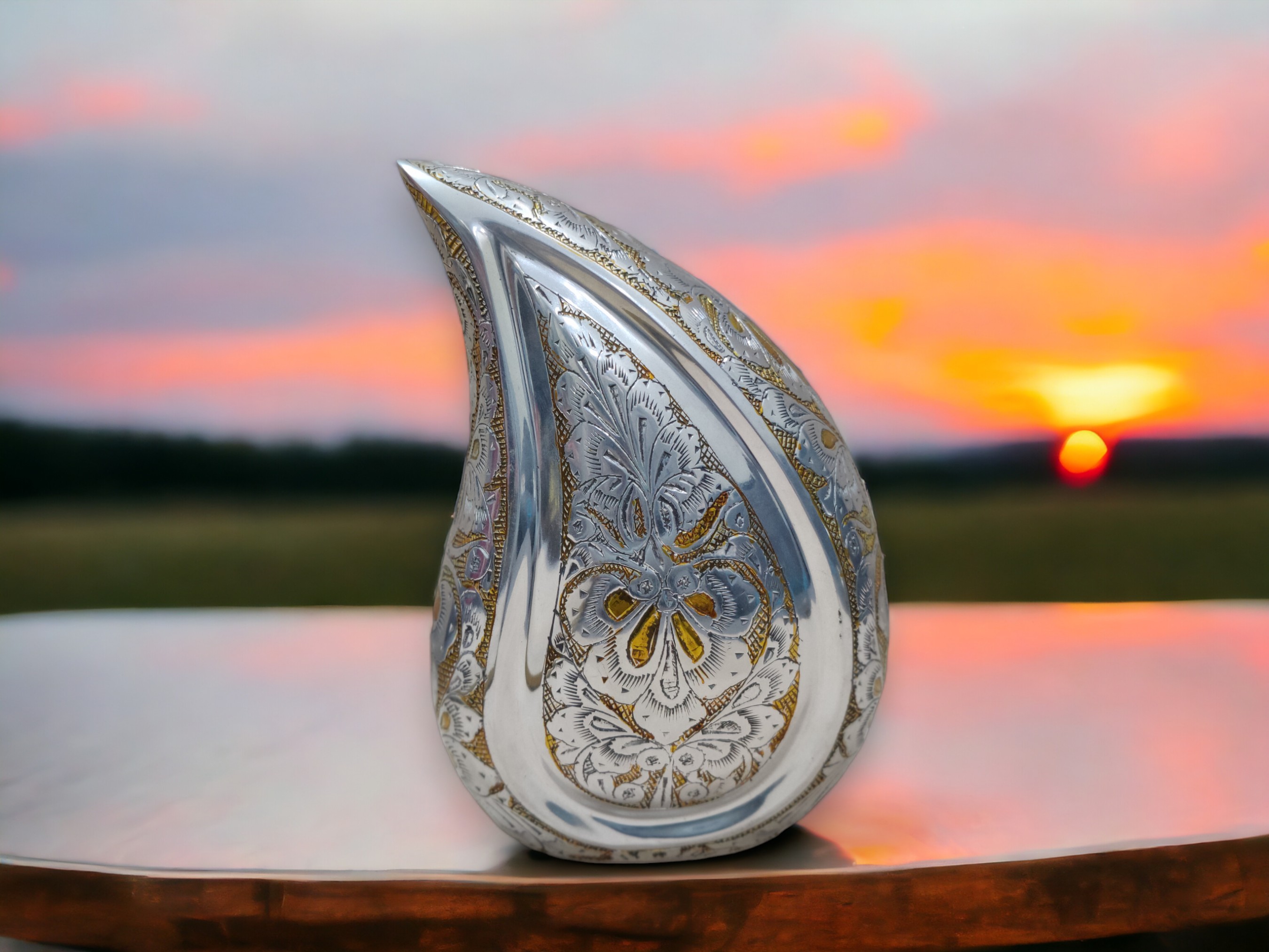 Gorgeous All Over Silver Engraved Teardrop Urn - Urns for As | Inspire ...