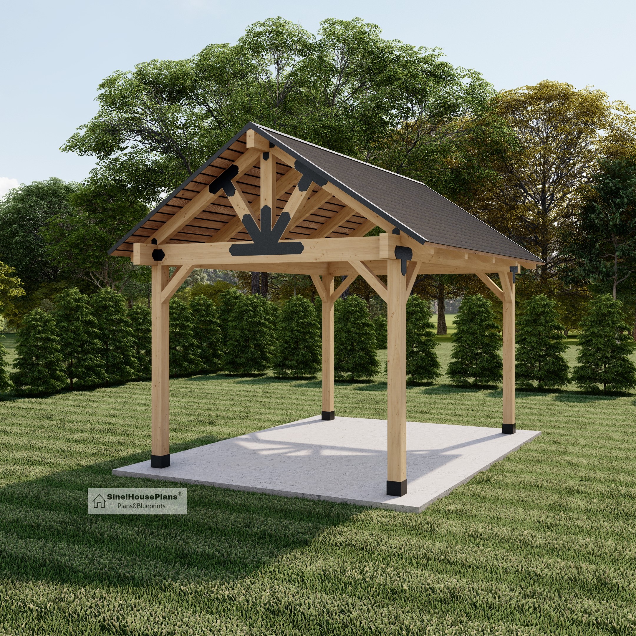 12'x16' Wood Gazebo plan, Post Gable Complete Pavilion DIY d - Inspire ...