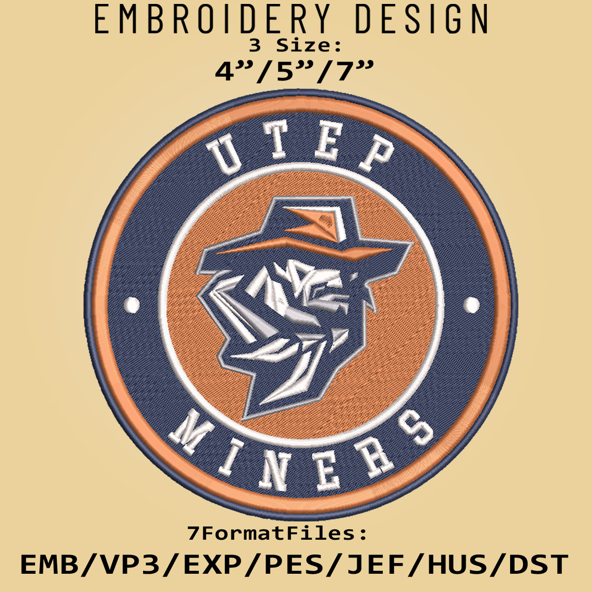 NCAA Logo UTEP Miners, Embroidery design, Embroidery Files, | Inspire ...