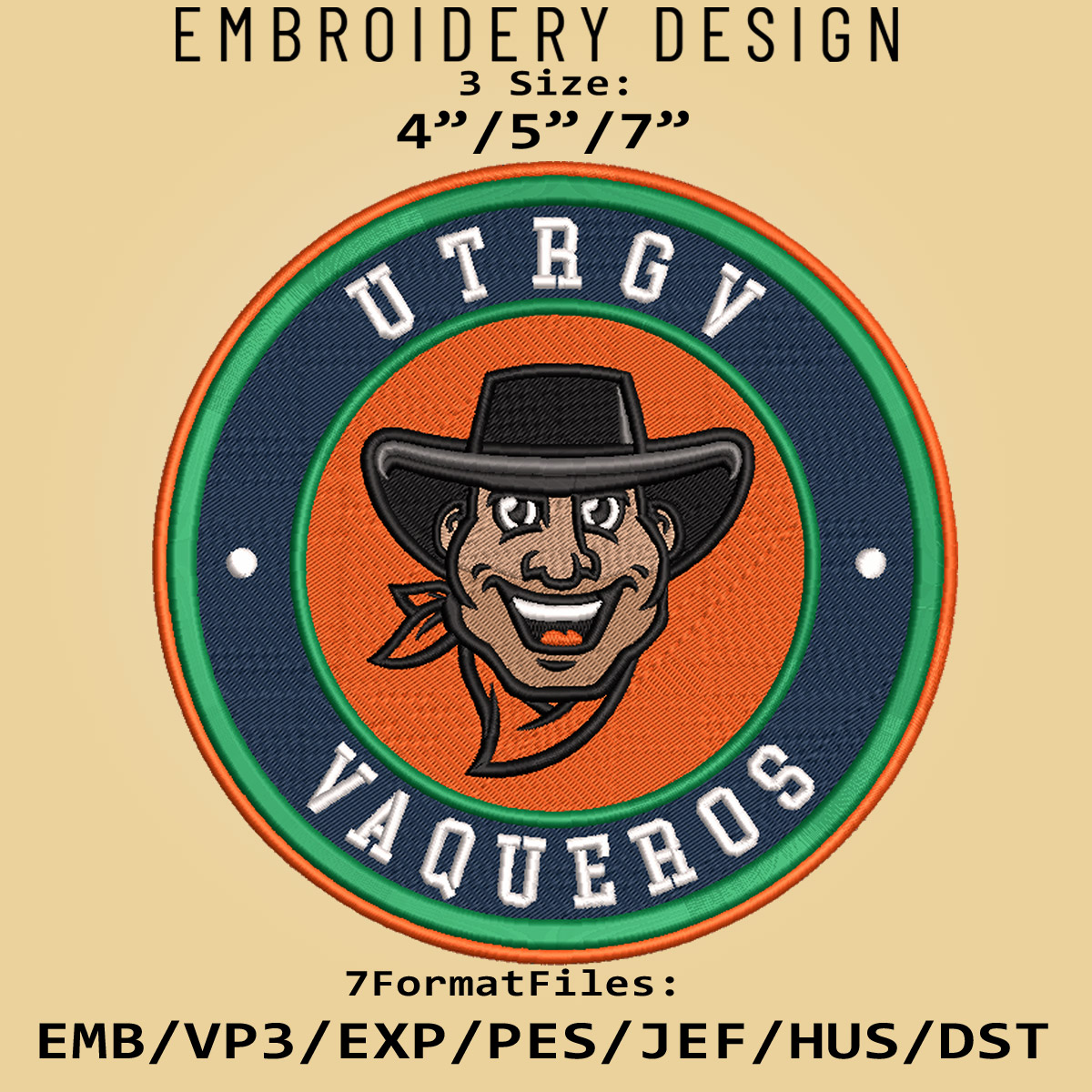 NCAA Logo UT Rio Grande Valley Vaqueros, Embroidery design, | Inspire ...