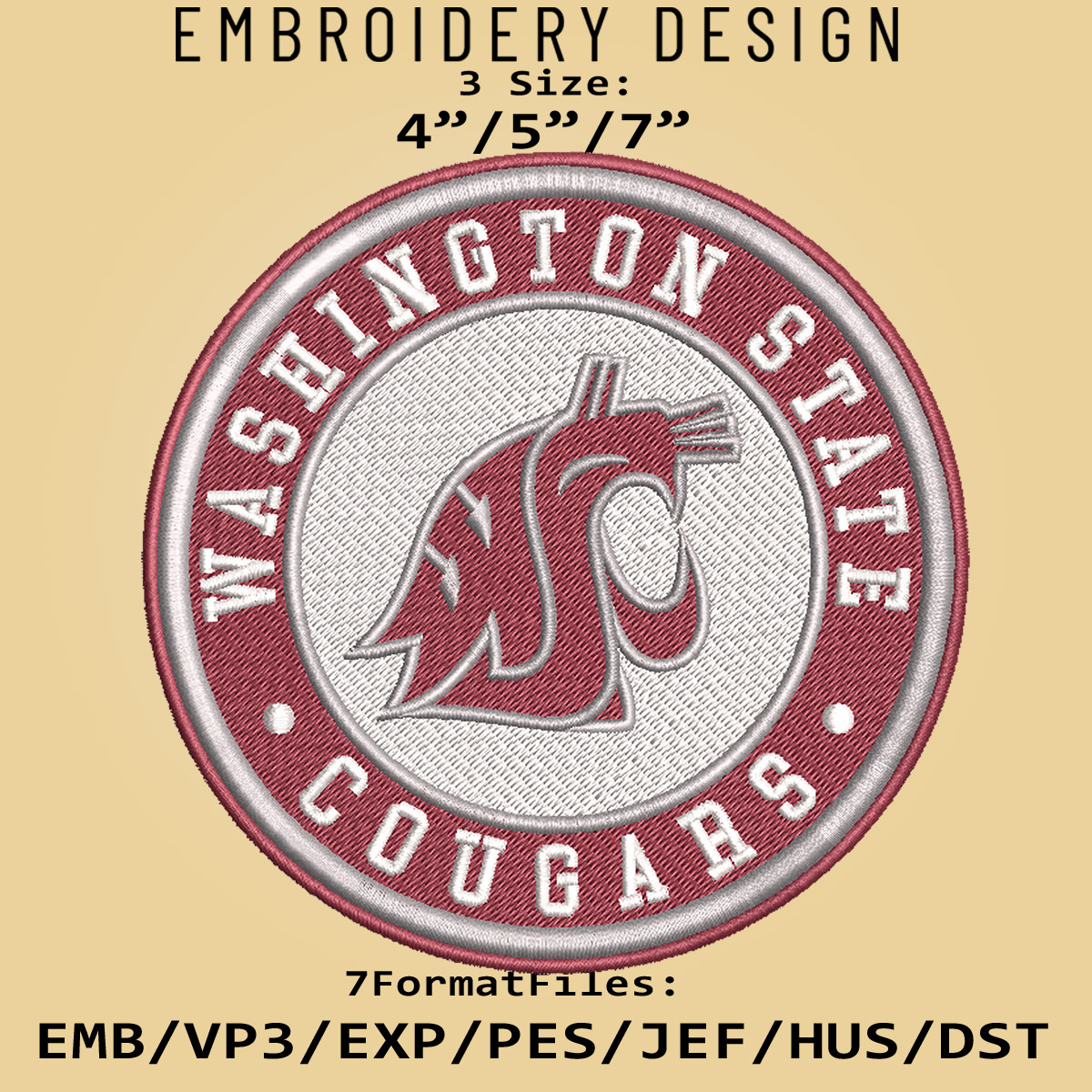 NCAA Logo Washington State Cougars, Embroidery design, Embro | Inspire ...
