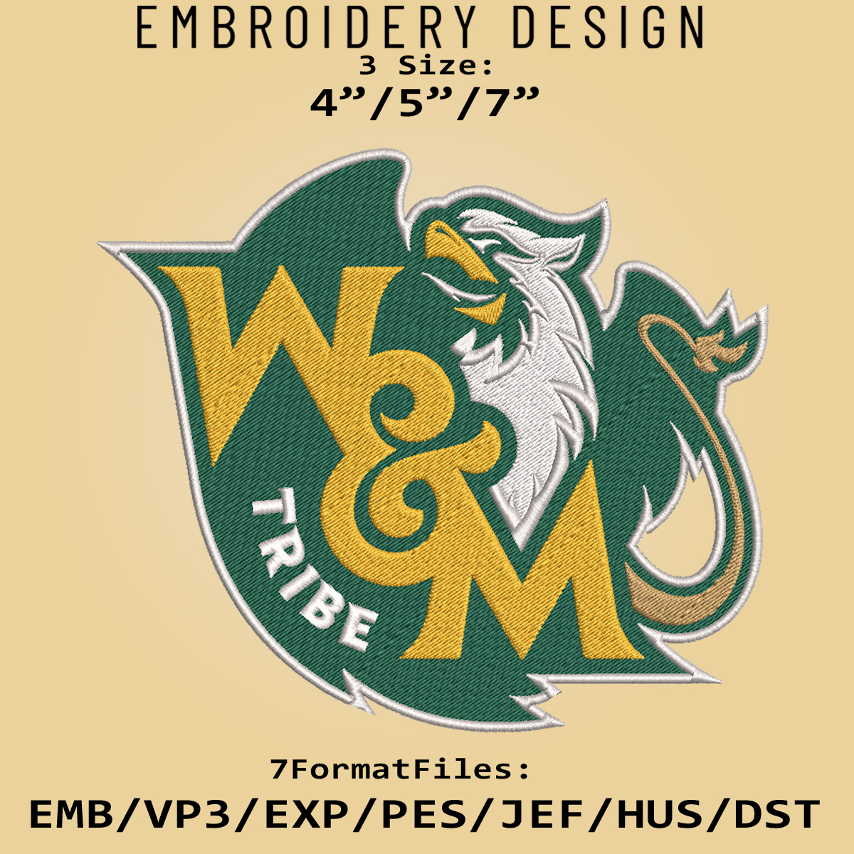 NCAA Logo William Mary Tribe, Embroidery design, Embroidery | Inspire ...
