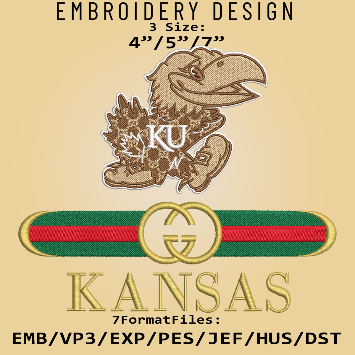 NCAA Logo Kansas Jayhawks Embroidery design, Embroidery File | Inspire ...