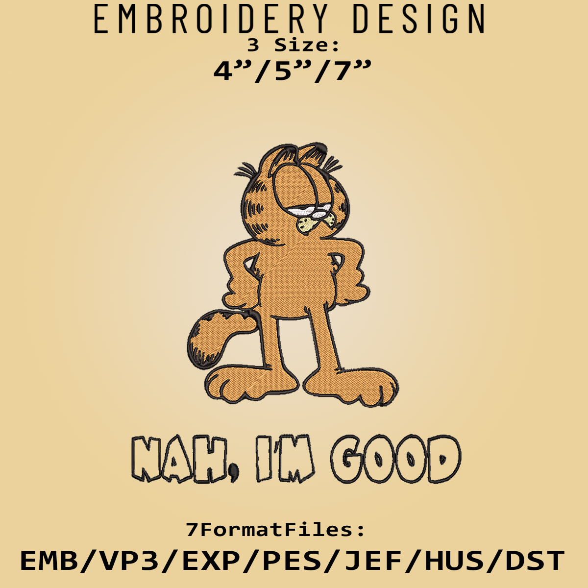 Nah, Im good Garfield Embroidery Files, Garfield, Cartoon In | Inspire ...