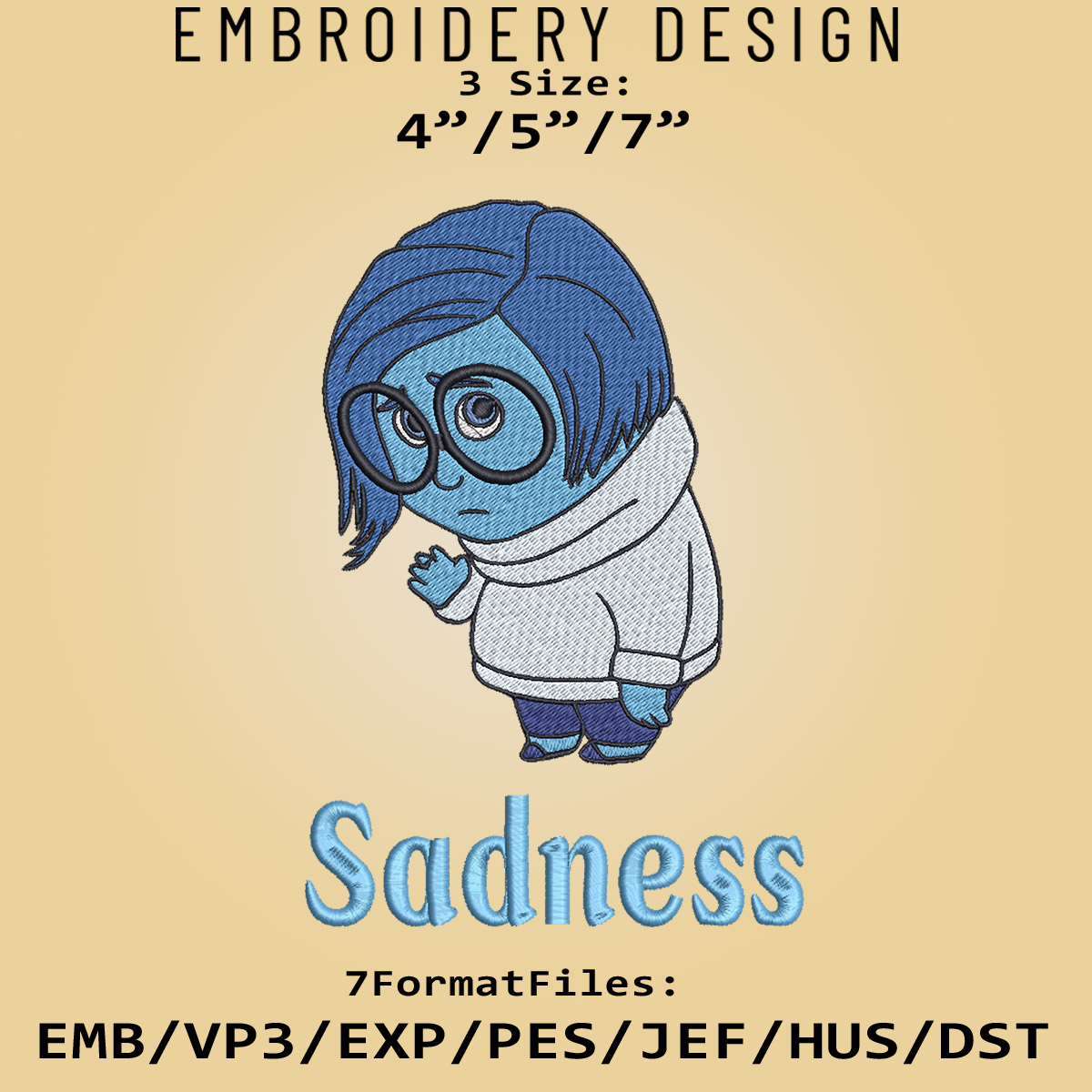 Sadness Embroidery Files, Inside Out, Movie Inspired Embroid | Inspire ...