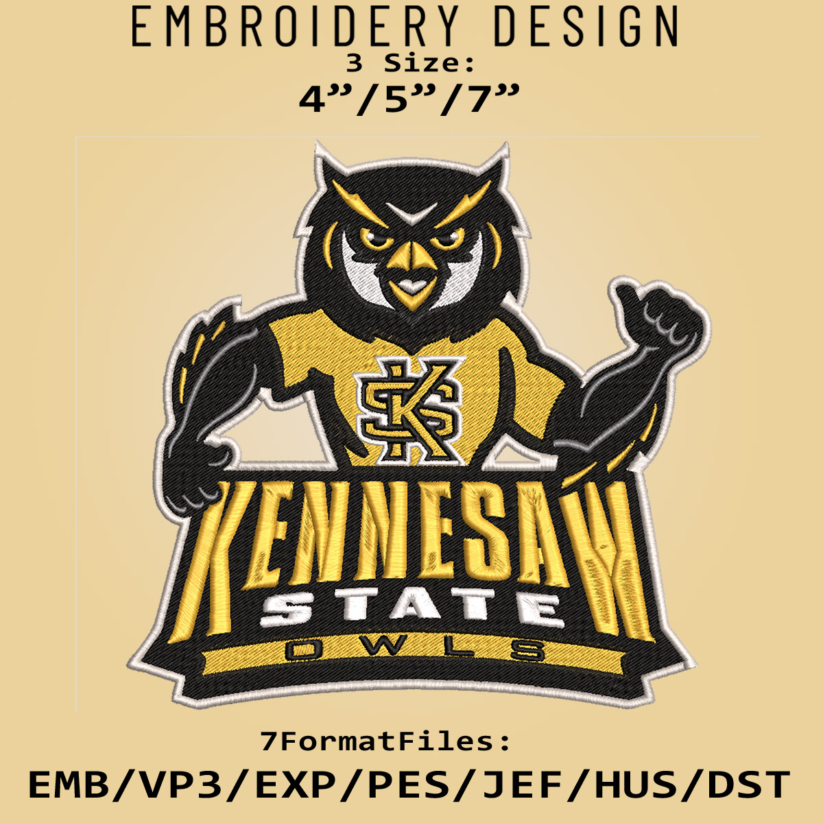 Kennesaw State Owls NCAA Logo, Embroidery design, NCAA Kenne | Inspire ...