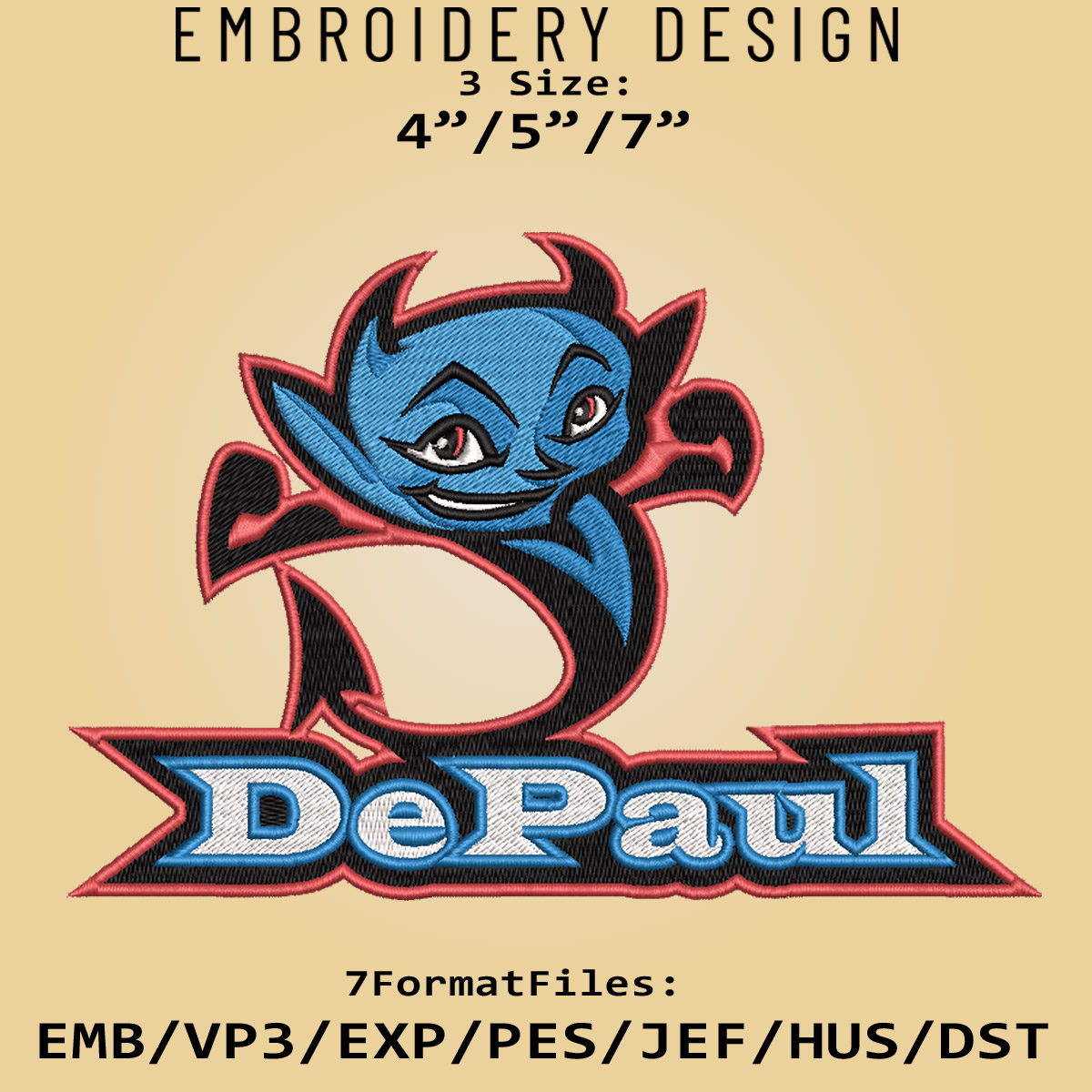 NCAA DePaul Blue Demons Logo, Embroidery design, Blue Demons | Inspire ...