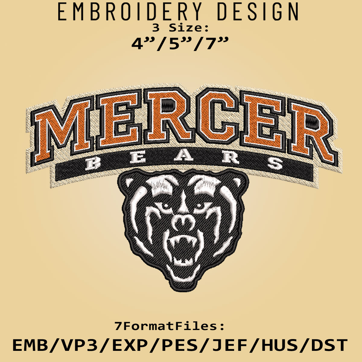 NCAA Mercer Bears Logo, Embroidery design, NCAA Mercer Bears | Inspire Uplift