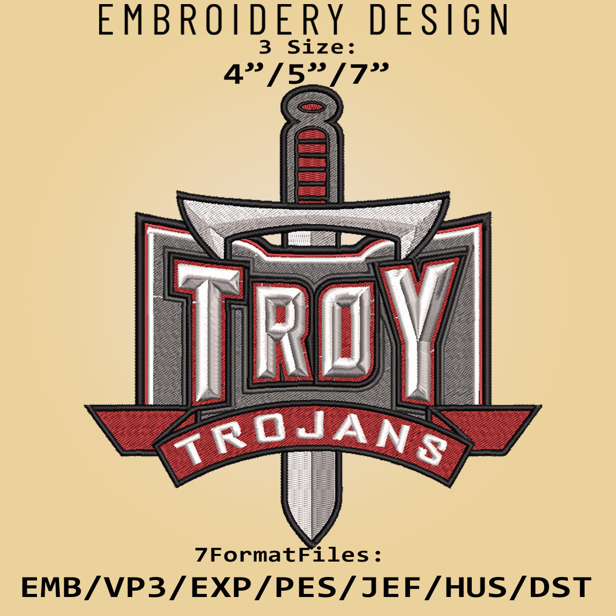 NCAA Troy Trojans Logo, Embroidery design, Troy Trojans NCAA | Inspire ...