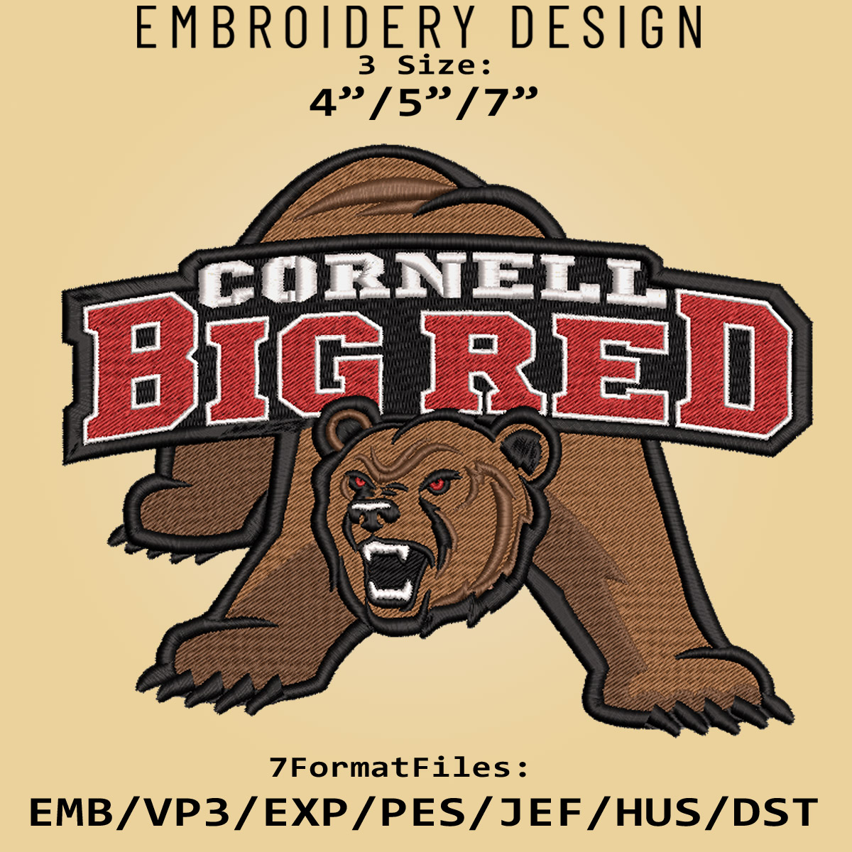 Cornell Big Red NCAA Logo, Embroidery design, Cornell Big Re | Inspire ...