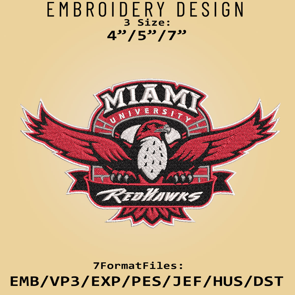 Miami RedHawks NCAA Logo, NCAA Embroidery design, Miami RedH | Inspire ...