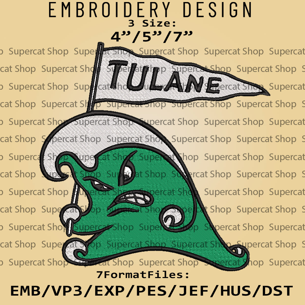 Tulane Green Wave NCAA Logo, Embroidery design, NCAA Tulane | Inspire ...