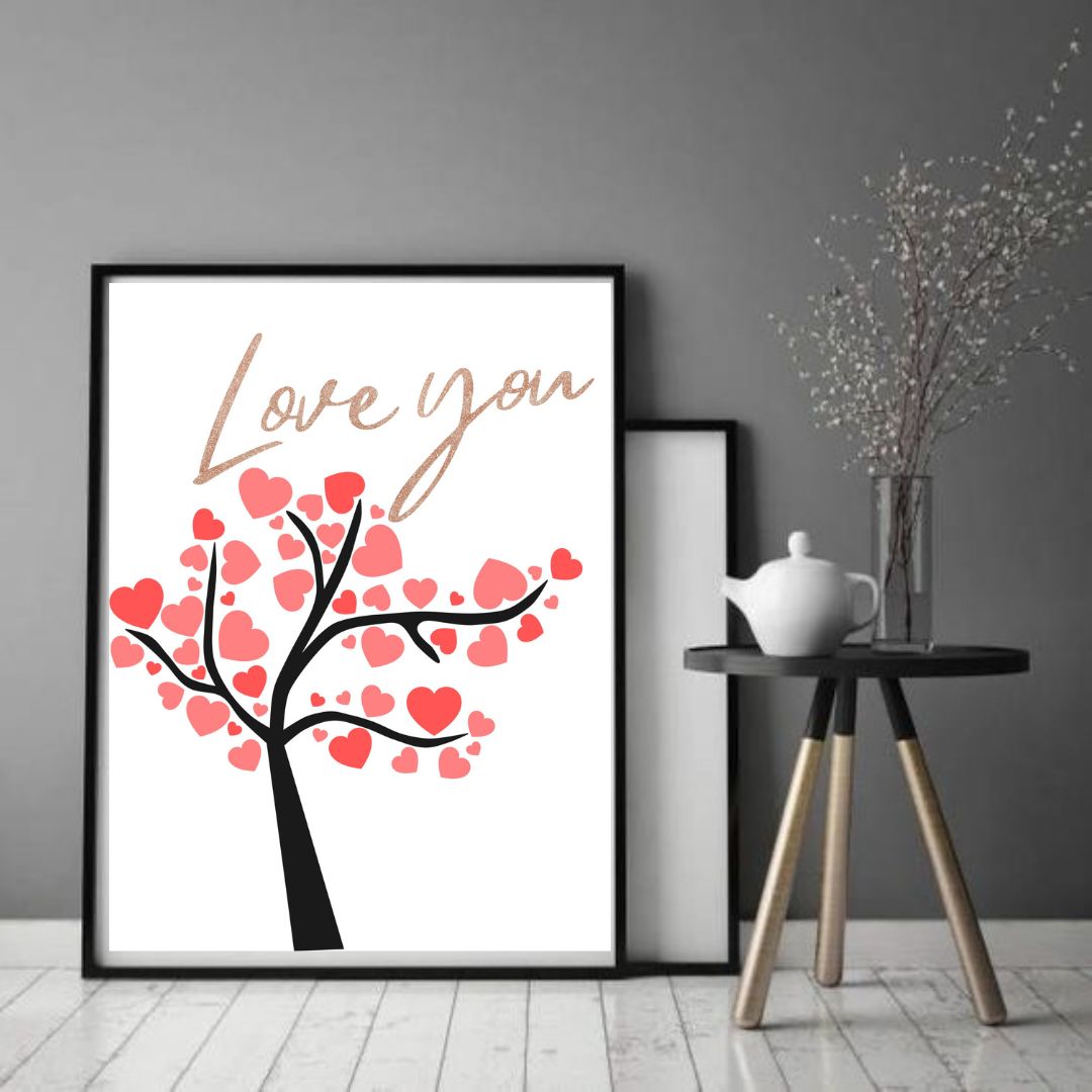 Love you Poster Printable Wall Art Red Heart Tree Print Mini - Inspire ...