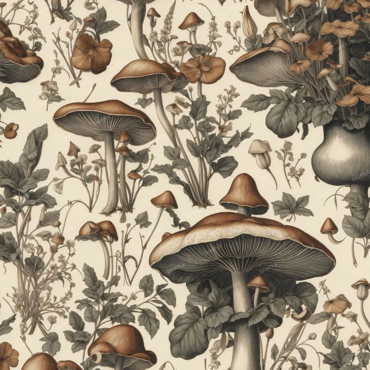 Magic Mushrooms Vintage Illustration Pattern Tileable Repeat - Inspire ...