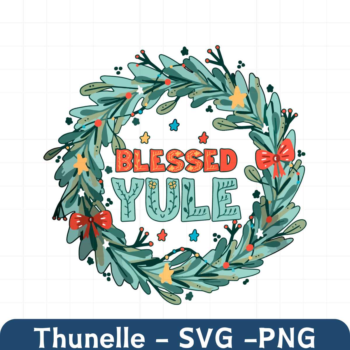Vintage Blessed Yule Christmas Wreath SVG Cricut File | Inspire Uplift