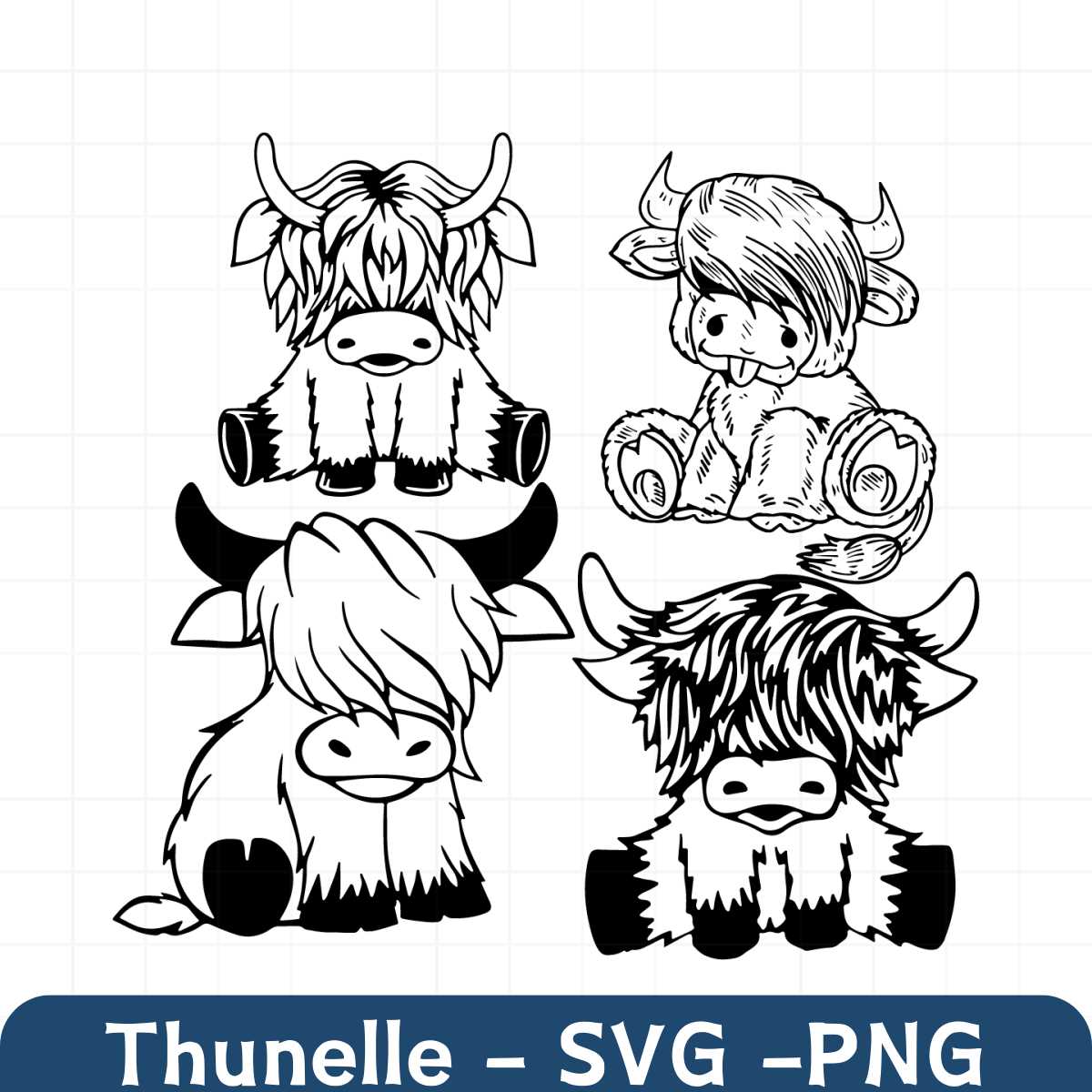 4 Baby Cow svg Highland Cow svg OUTLINE Cuttable Design SVG | Inspire ...