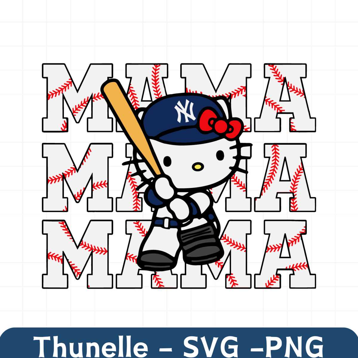 Hello Kitty Mama NY Yankees Baseball SVG | Inspire Uplift