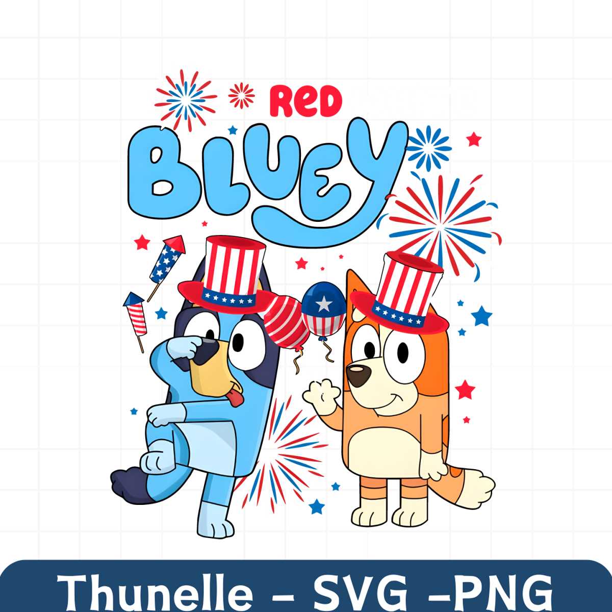 Funny Red White Bluey Fireworks PNG | Inspire Uplift