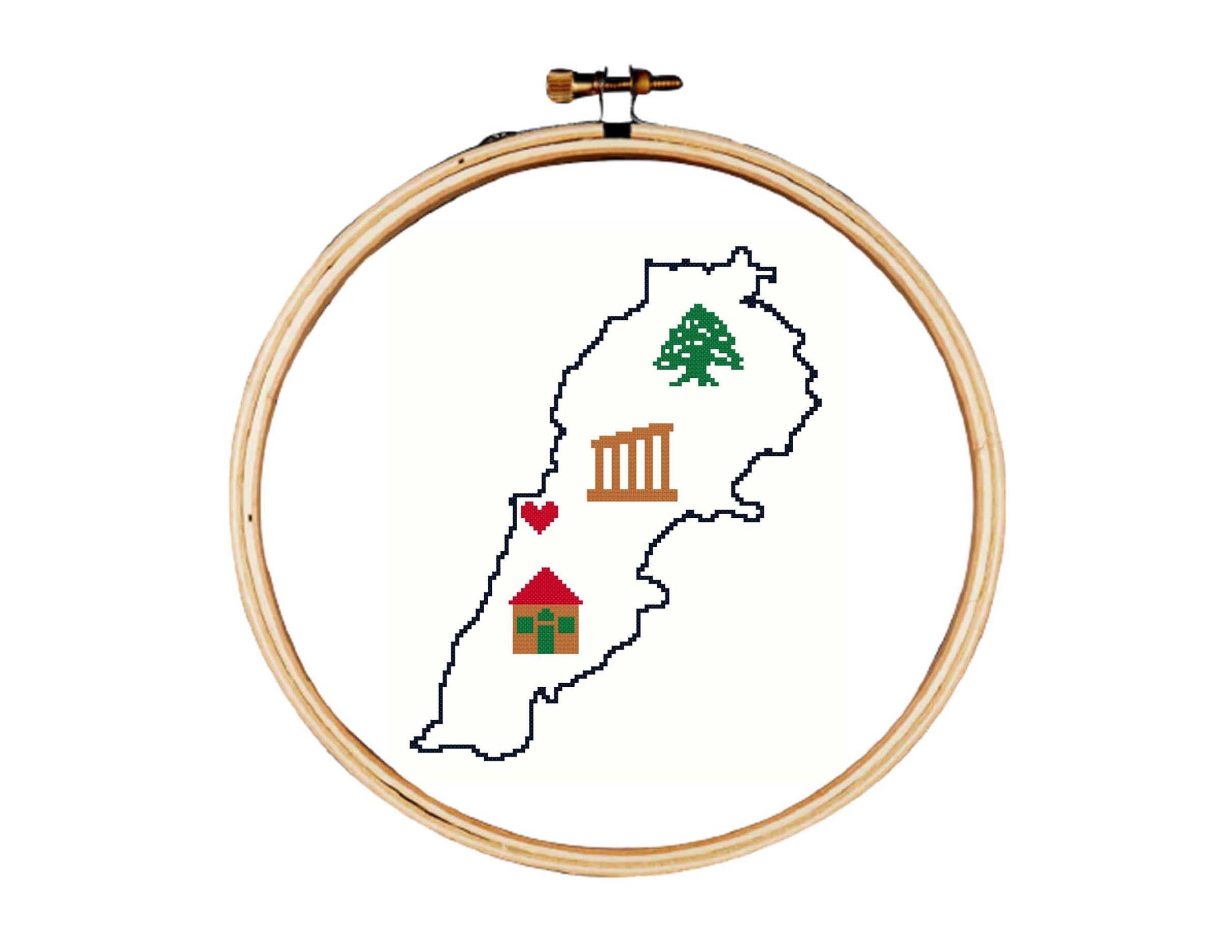 Lebanon map cross stitch Pattern, Lebanese Map cross stitch | Inspire ...