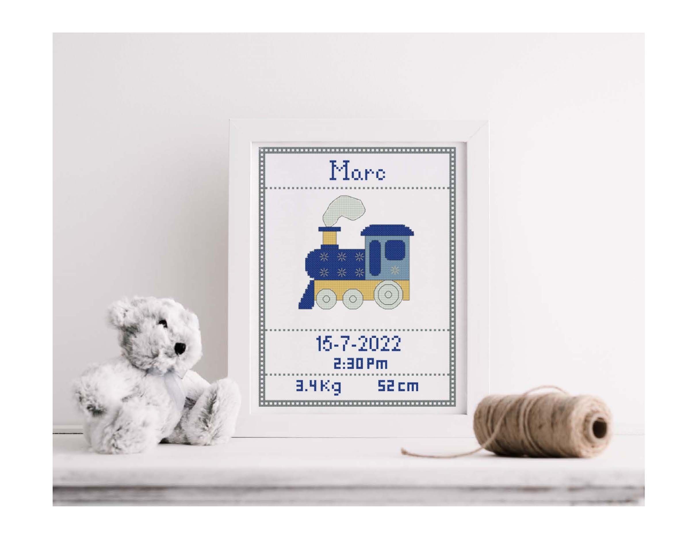 Baby Sampler Cross Stitch Pattern, Birth announcement, Train | Inspire ...