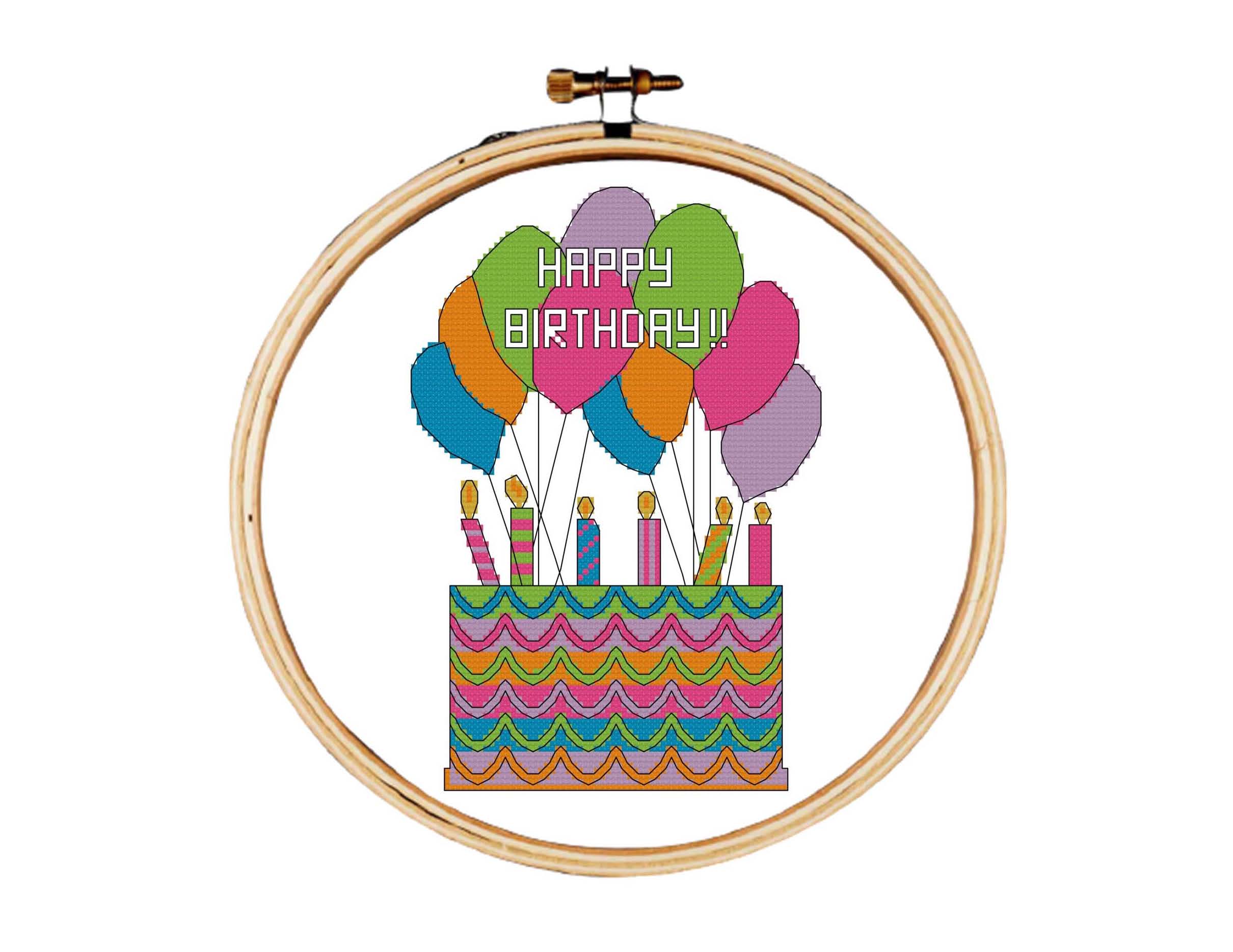 Birthday Cake cross stitch pattern, Happy Birthday cross sti | Inspire ...