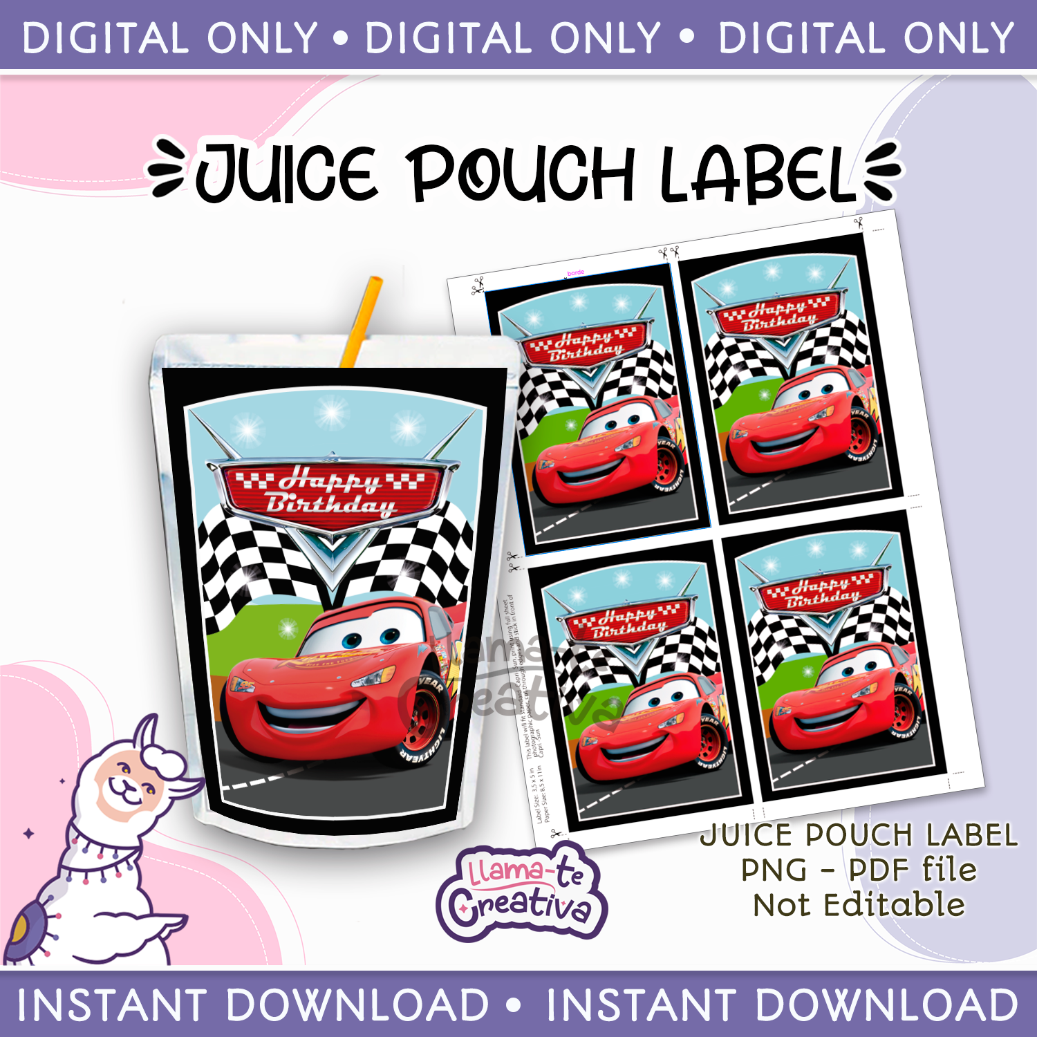 Cars juice pouch bag label, Capri sun, Instant Download, no - Inspire ...