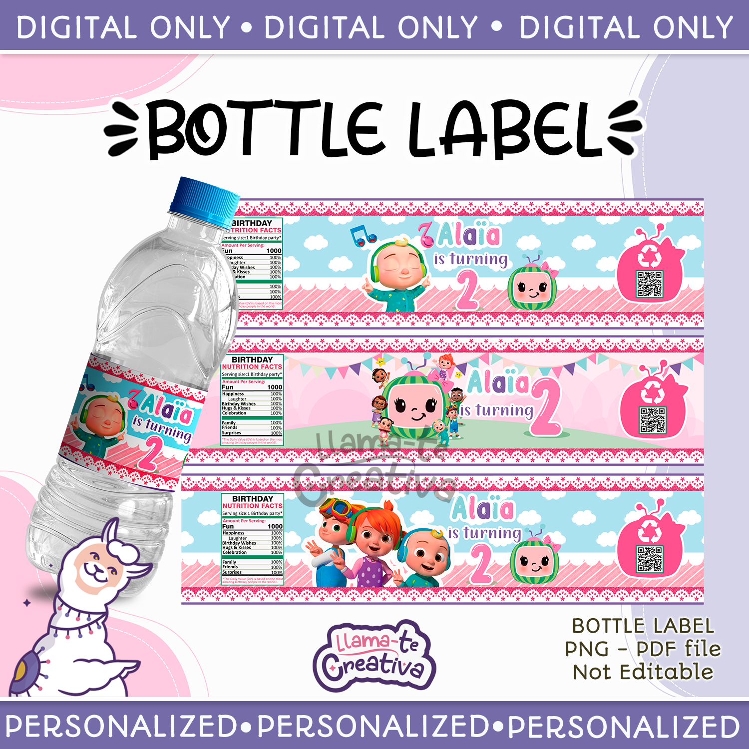 Add personalization Girl Cocomelon bottle label, Digital pri | Inspire ...