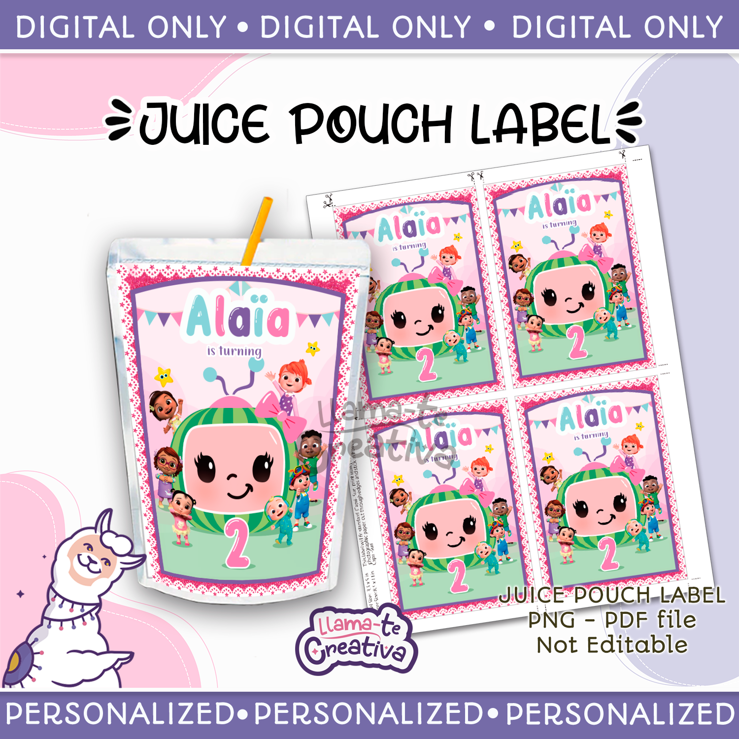 Girl Cocomelon juice pouch bag label, Capri sun, Personalize | Inspire ...