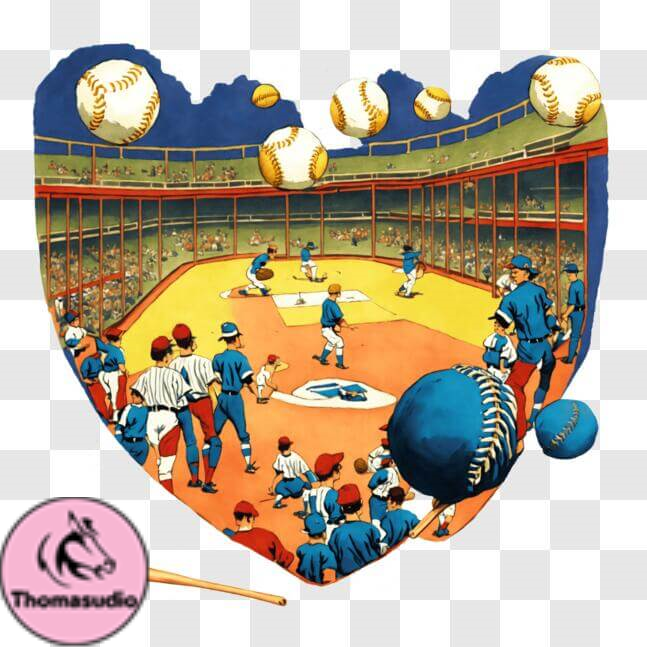 Heart shaped Baseball Field with Players and Flying Baseball | Inspire ...