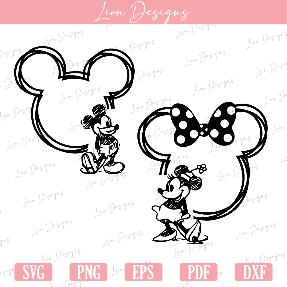Mickey And Minnie Mouse Sketch Svg, Family Trip Svg, Retro M - Inspire ...