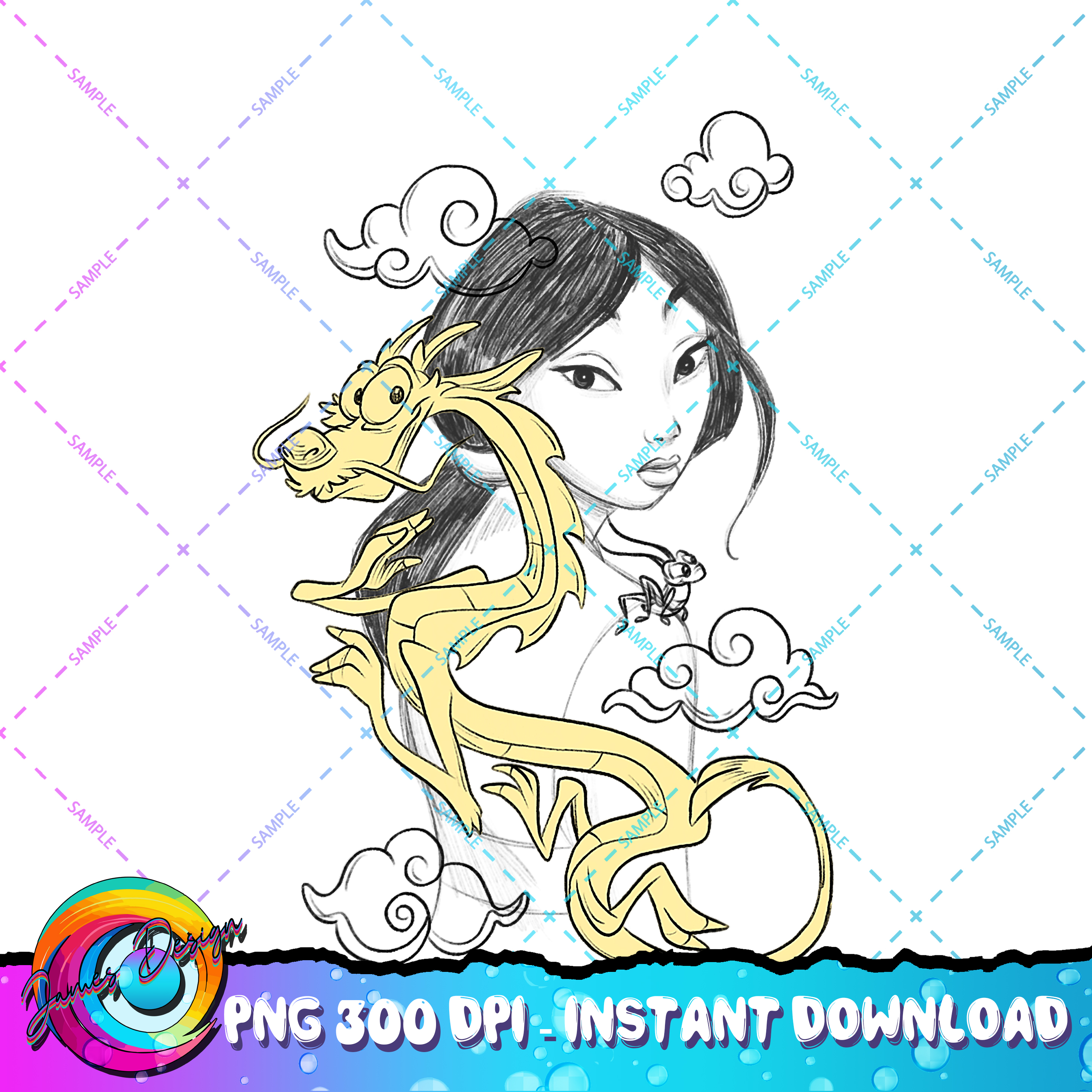 Disney Mulan & Mushu Portrait Outline PNG Download | Inspire Uplift