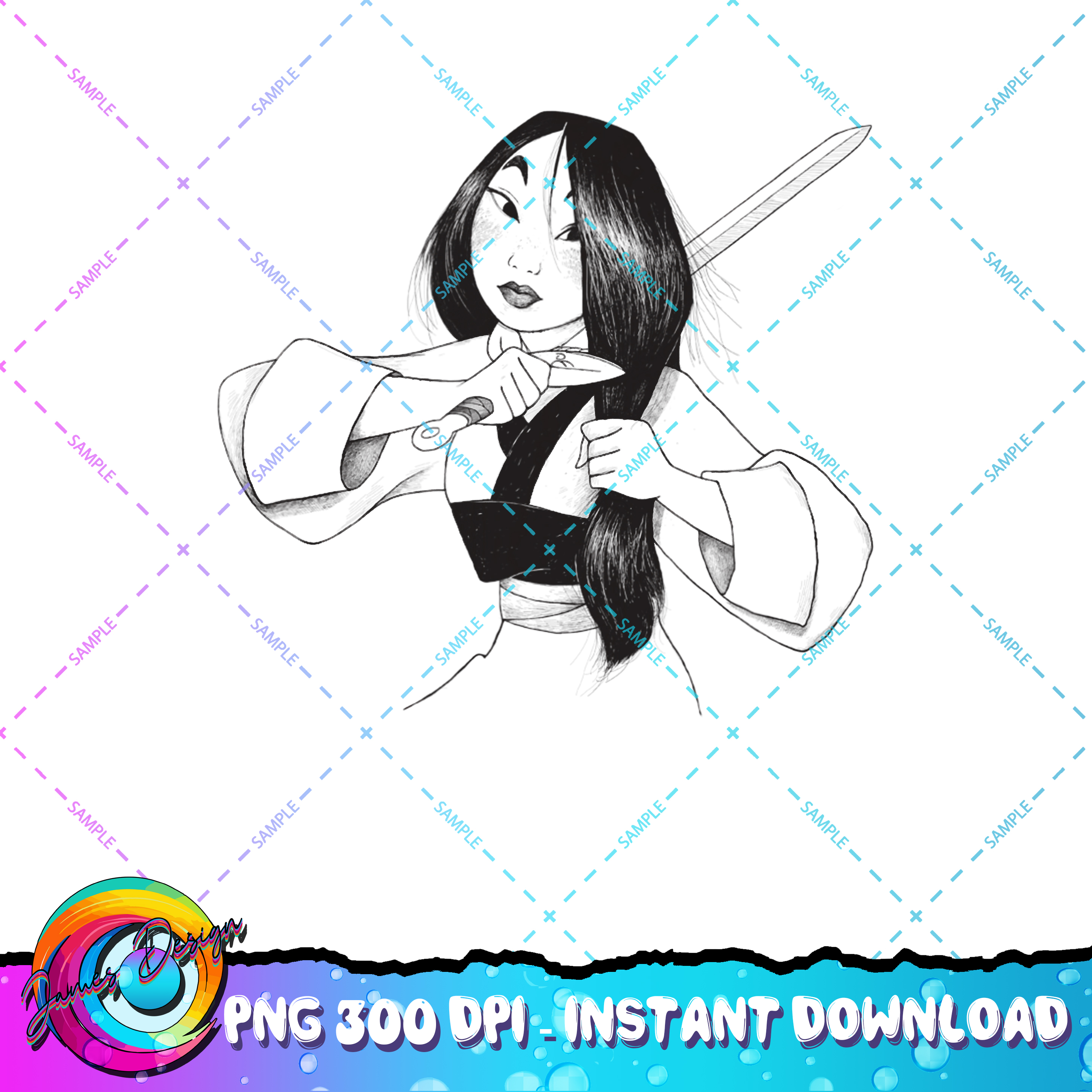 Disney Mulan Haircut Scene Outline Simple Portrait PNG Downl | Inspire ...
