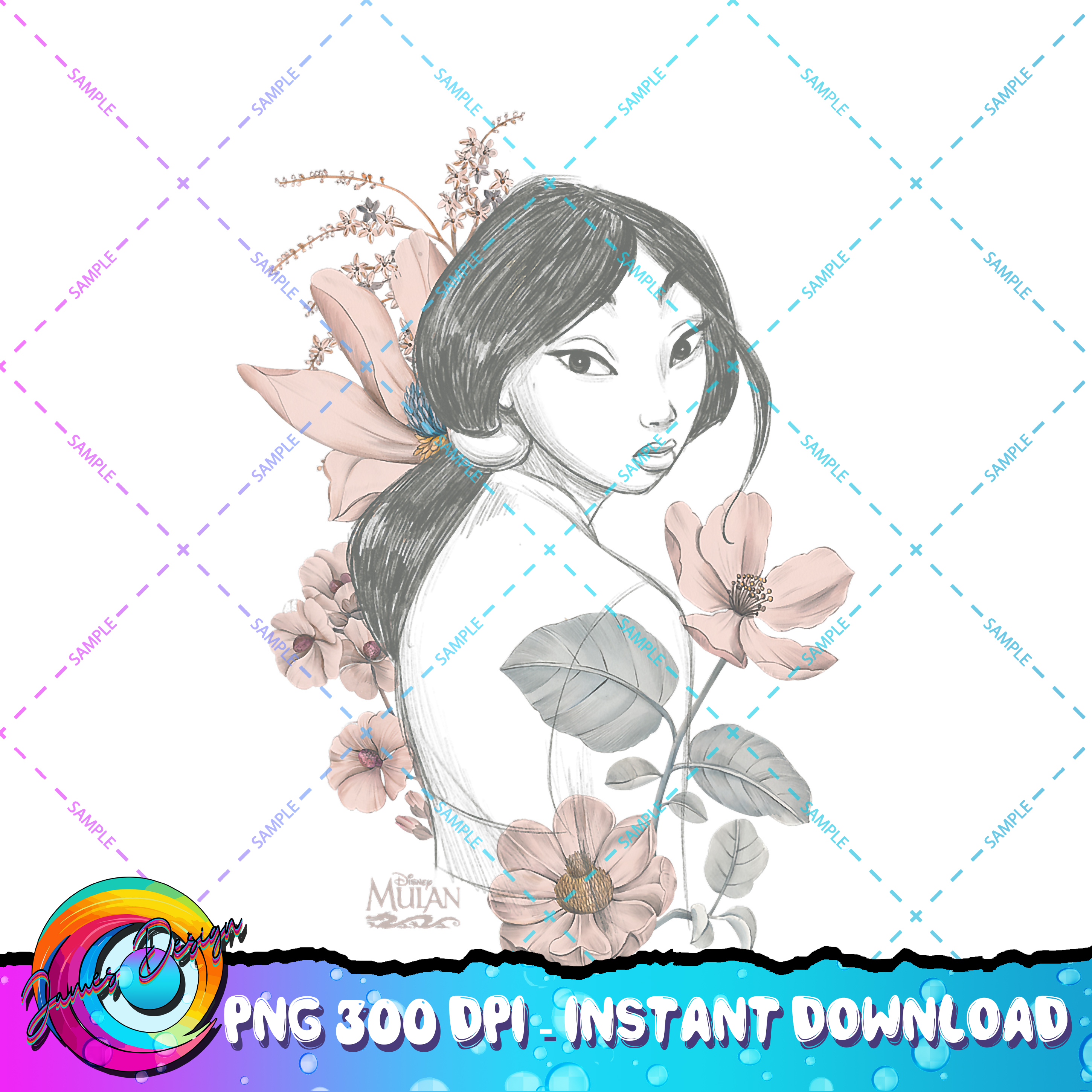 Disney Mulan Line Art Portrait PNG Download | Inspire Uplift