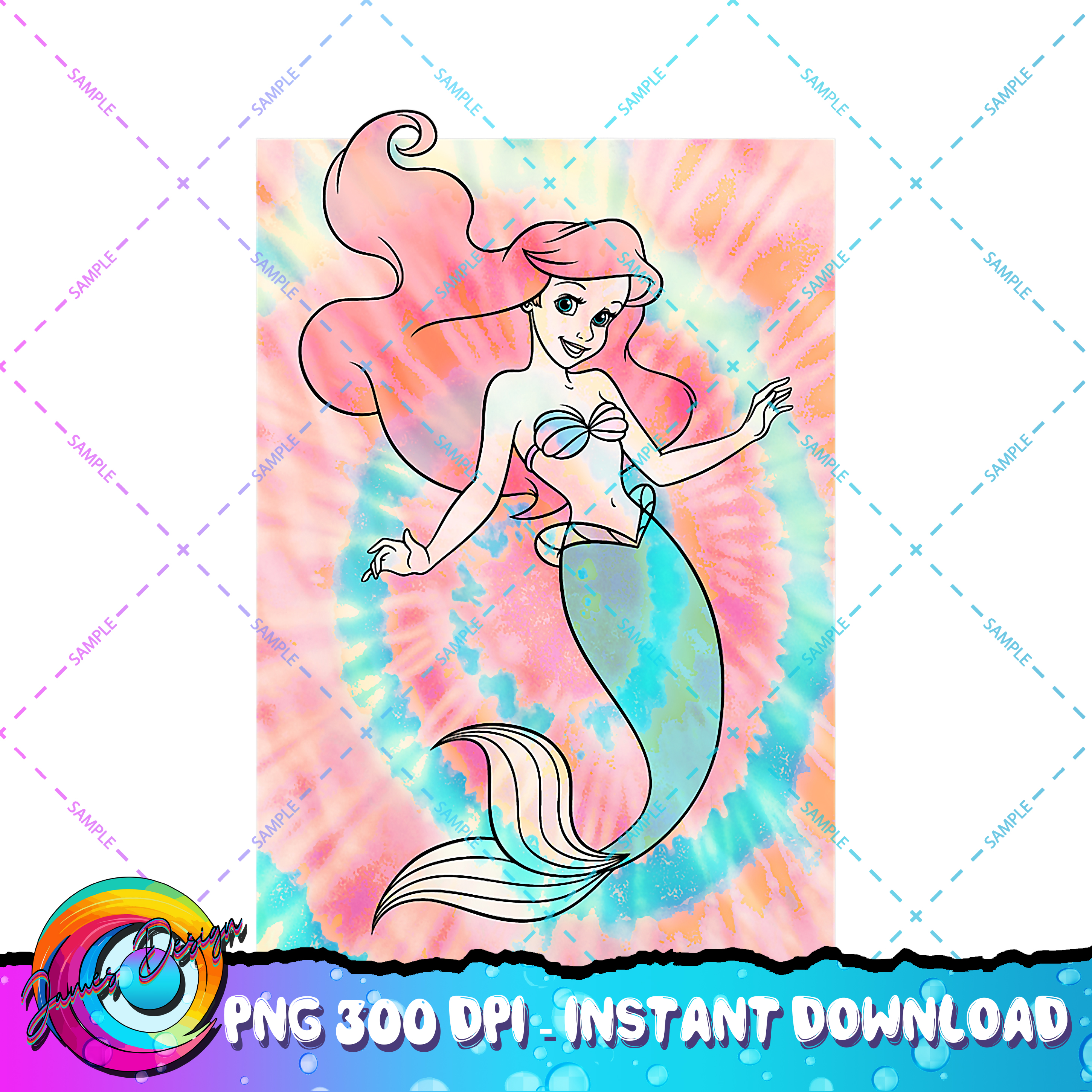 Disney Princess The Little Mermaid Tie Dye Ariel PNG Downloa | Inspire ...