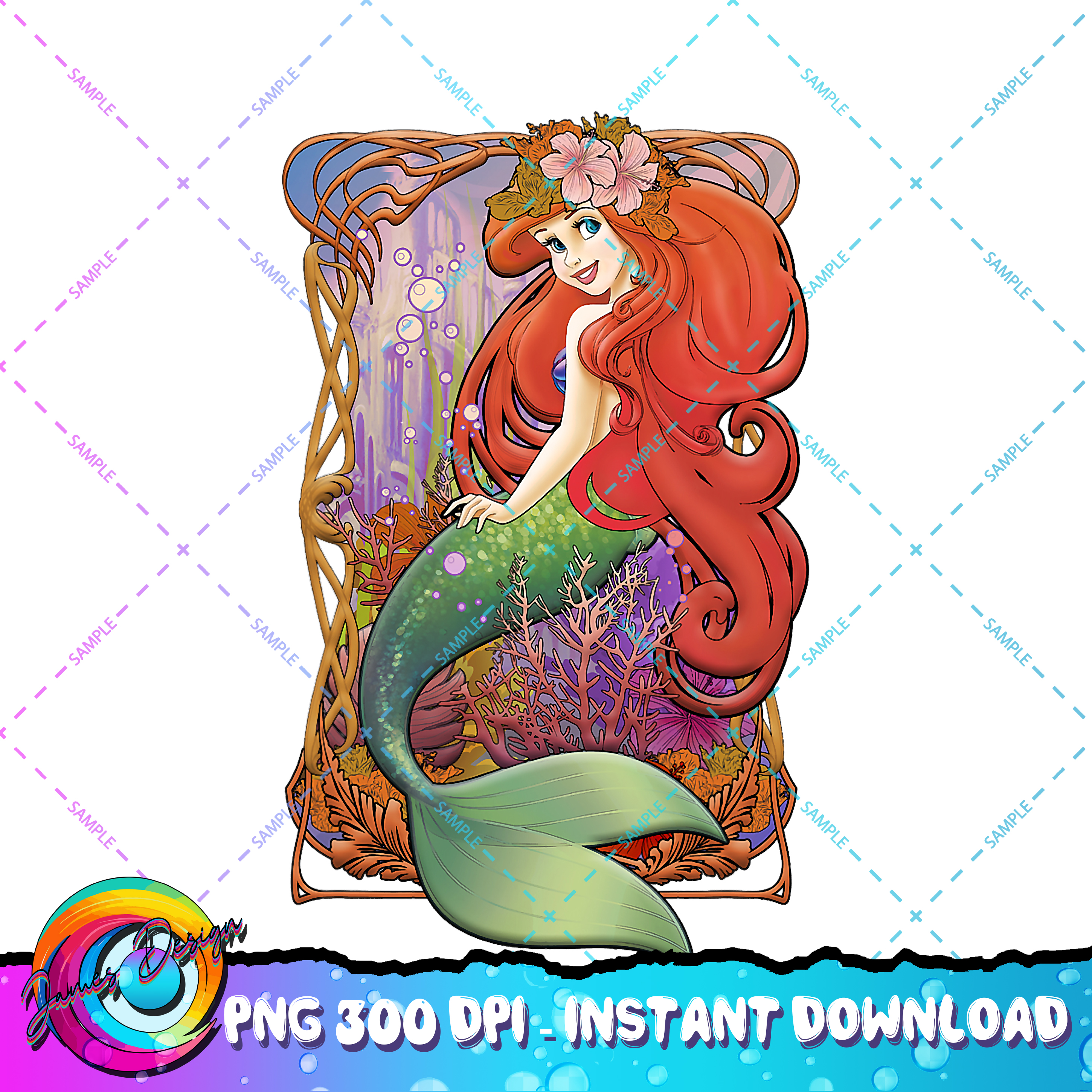 Disney The Little Mermaid Ariel Detailed Portrait PNG Downlo | Inspire ...