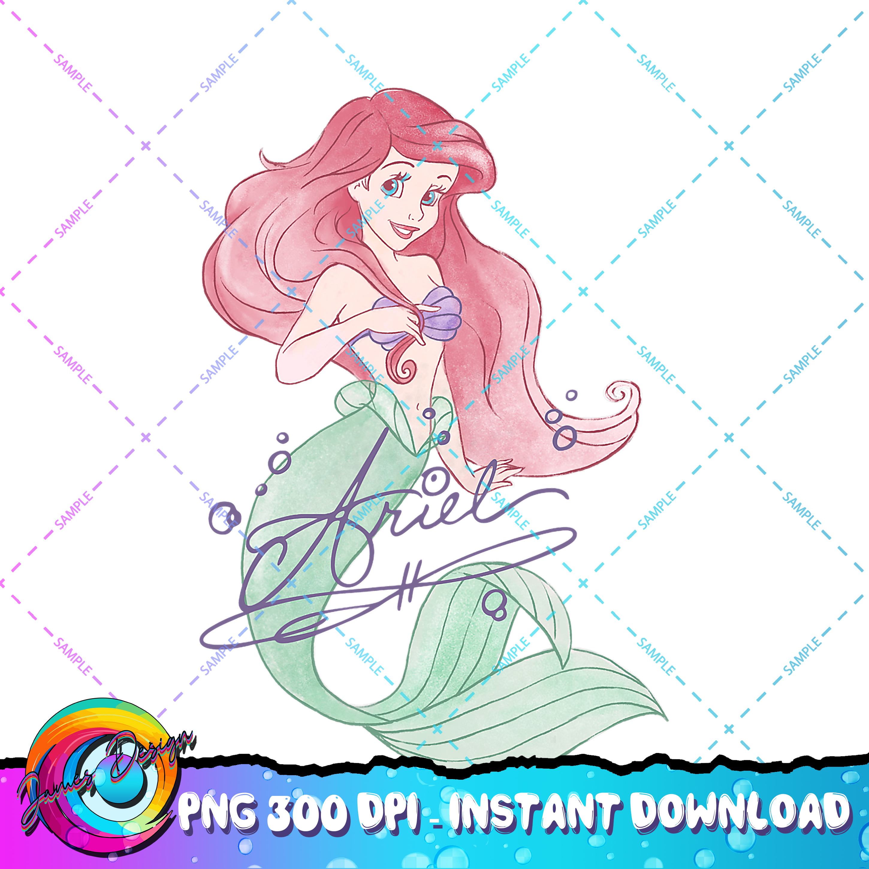 Disney The Little Mermaid Ariel Signed Portrait PNG Download | Inspire ...