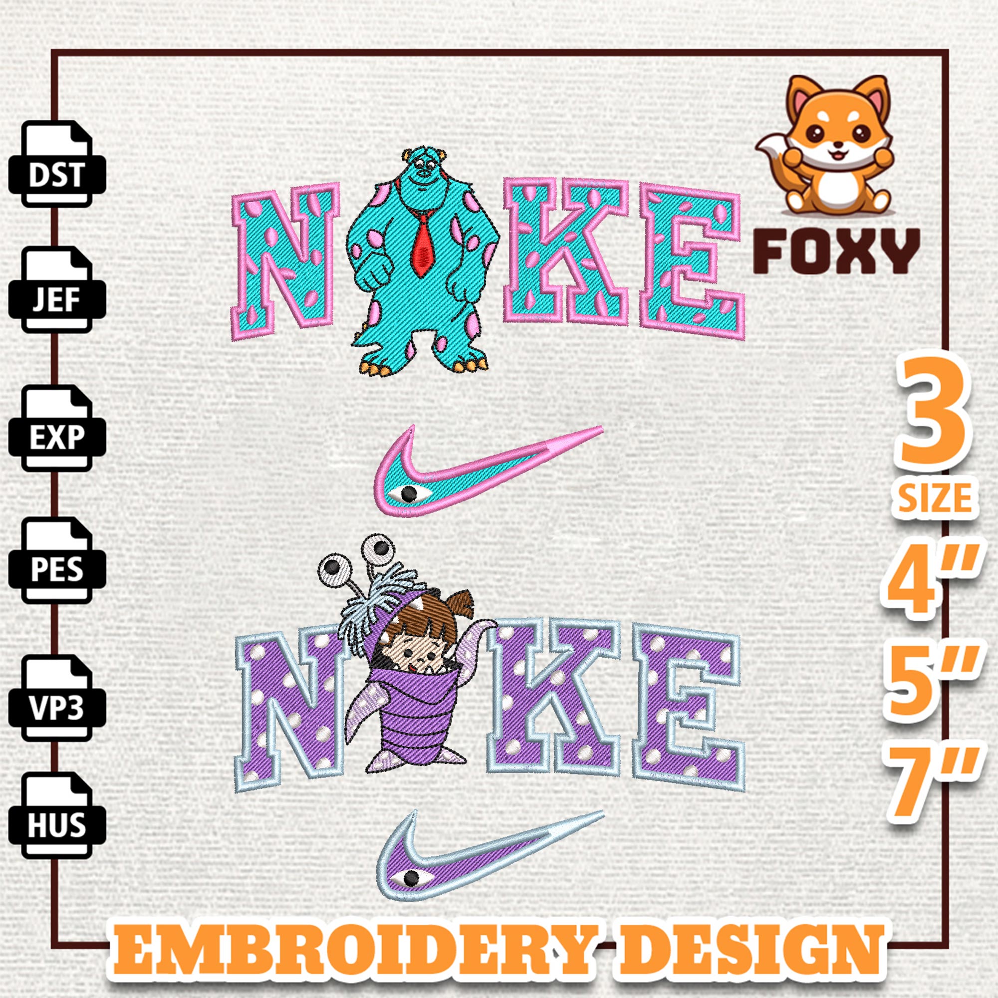 Nike Couple Sully And Boo Embroidery Design, Monsters Couple - Inspire ...