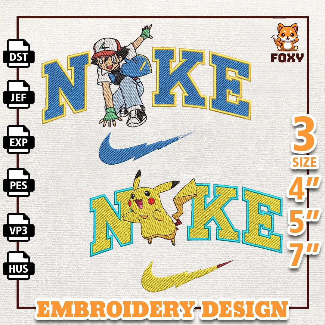 Nike Pikachu And Satoshi Embroidery Design, Pokemon Couple N - Inspire ...