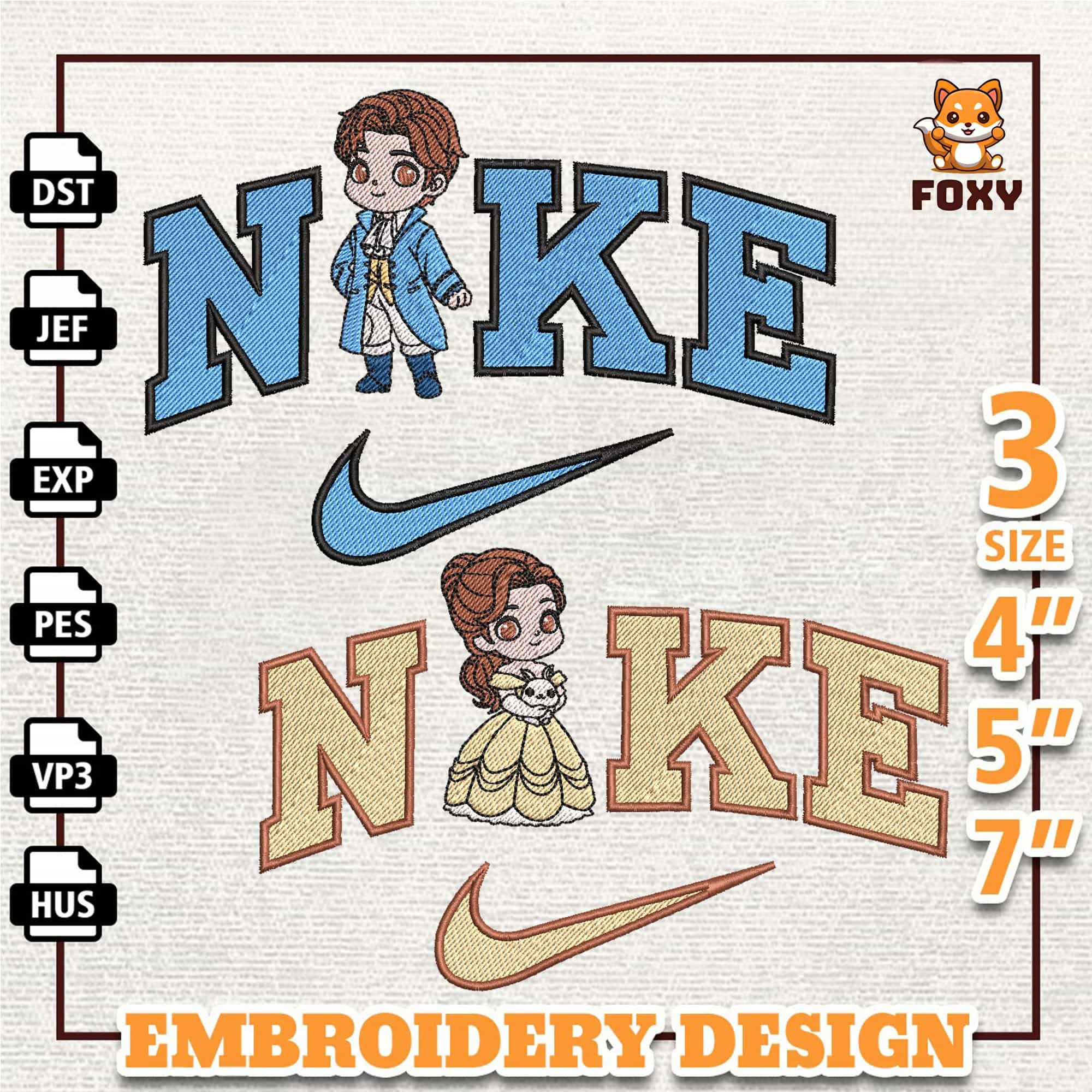 Nike Princess And Prince Embroidery Design, Belle Couple Nik | Inspire ...